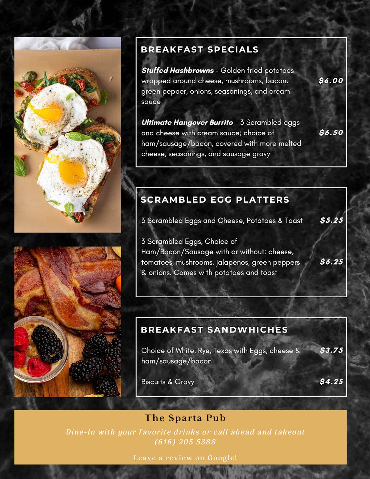 Menu at Sparta Pub, Sparta, 270 S State St
