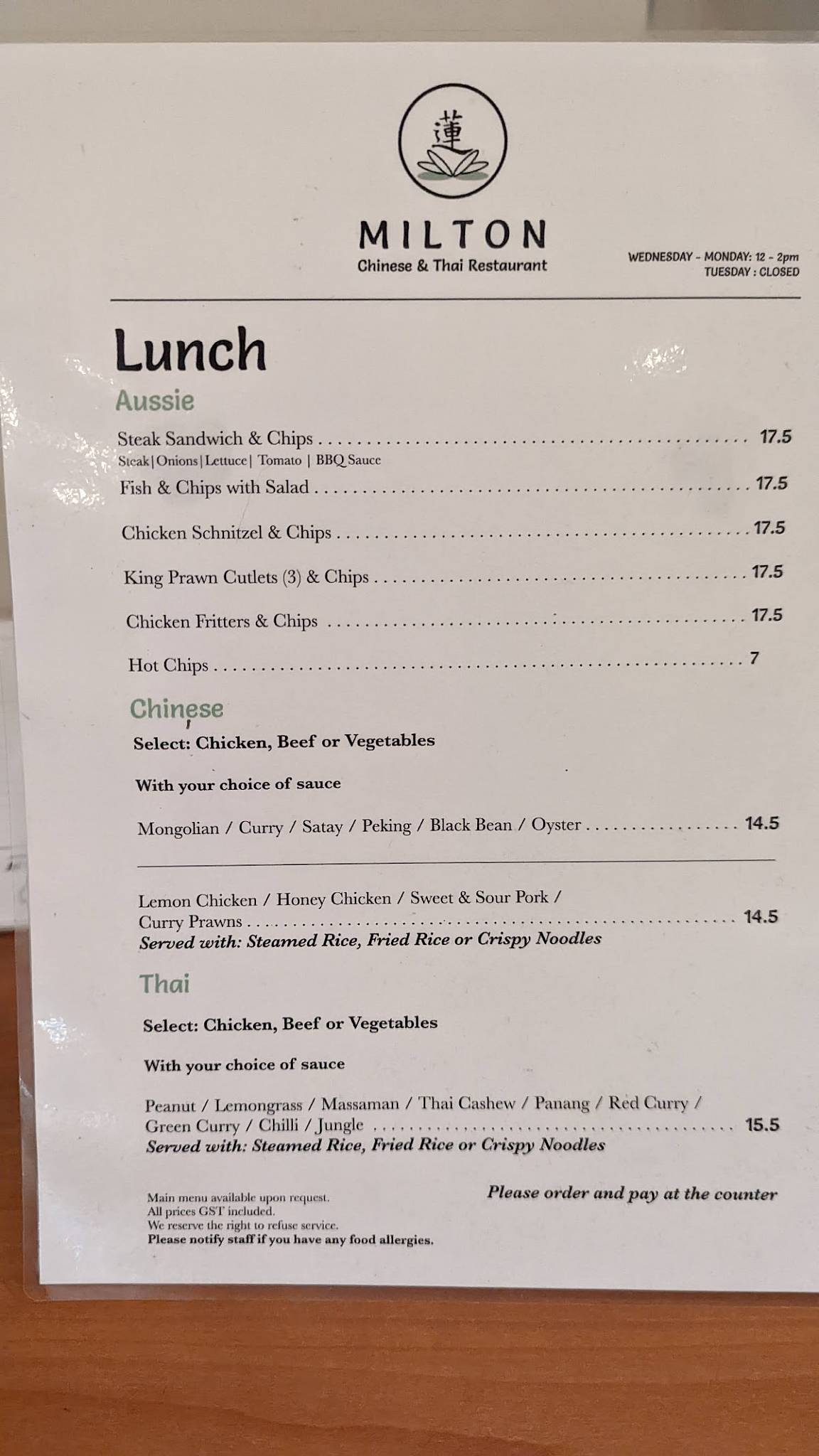 Menu at Star Hotel Milton pub & bar, Milton, 82 Princes Hwy