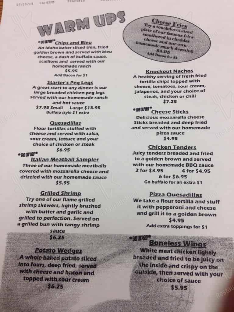 Menu at Starters Grill pub & bar, Williamson