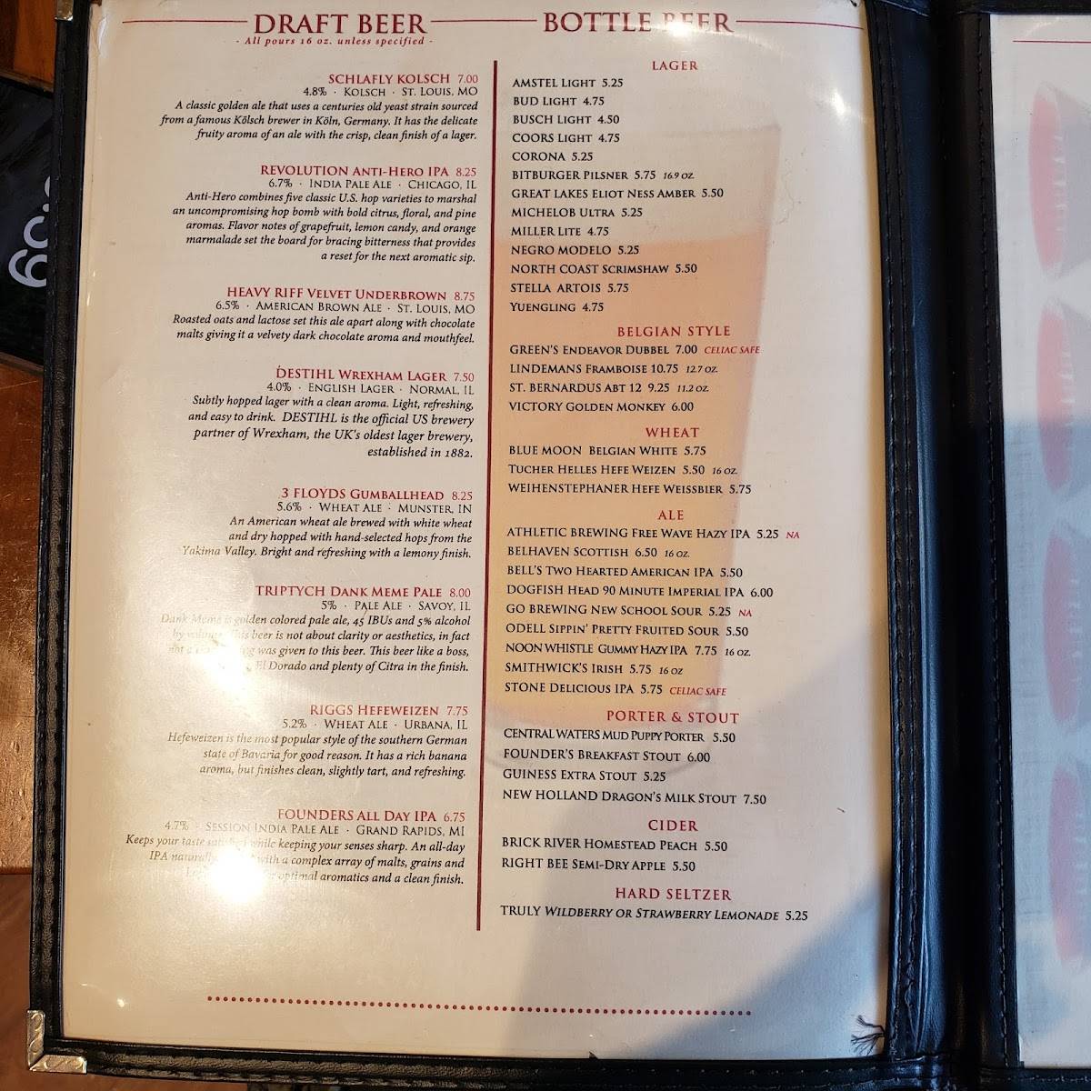 Menu at Sun Singer Restaurant, Wine & Spirits, Champaign