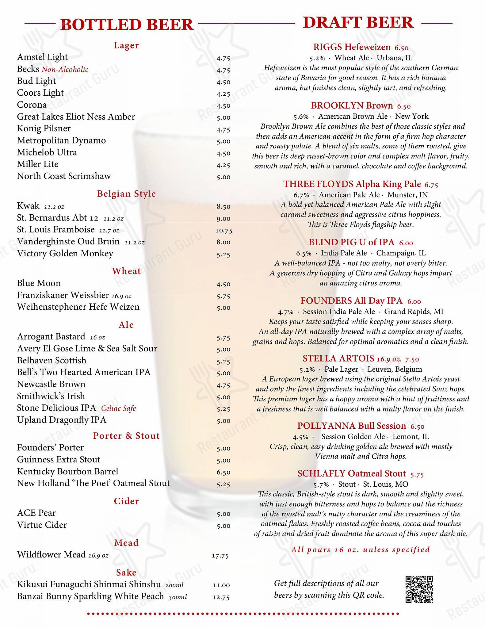 Menu at Sun Singer Restaurant, Wine & Spirits, Champaign
