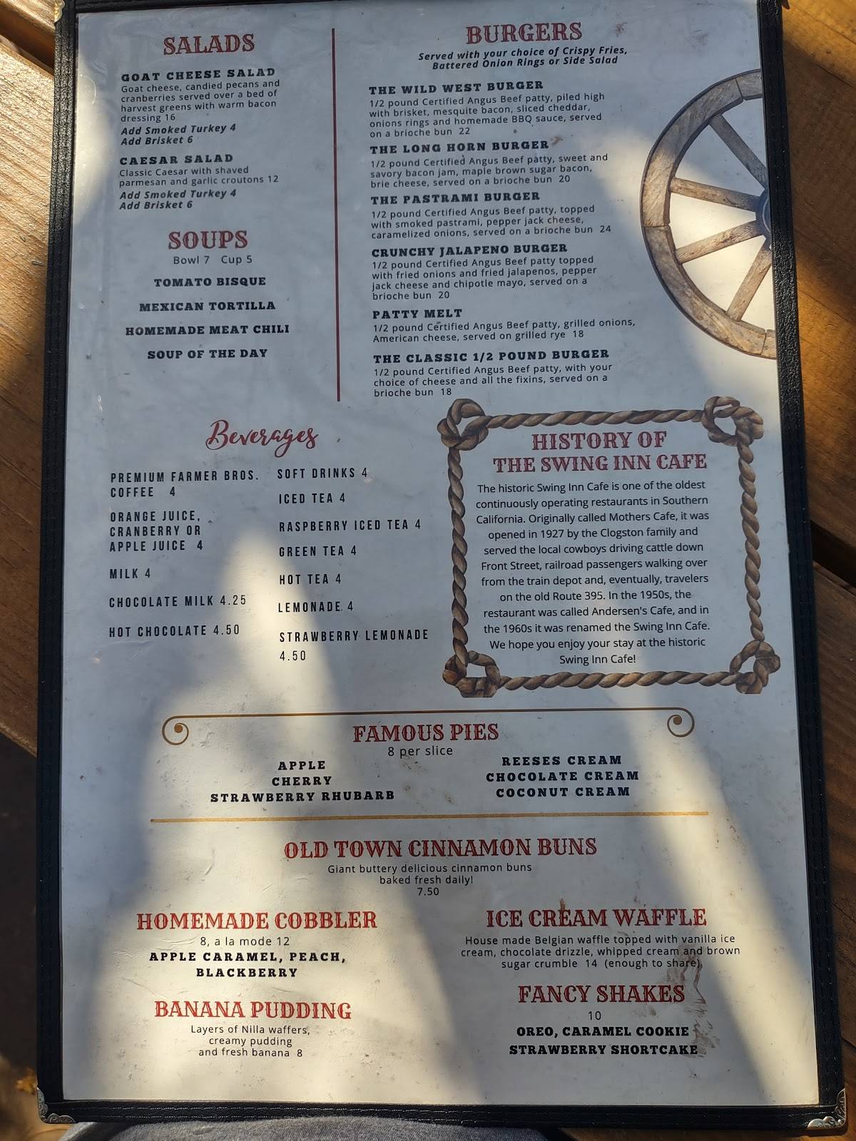 Menu at Swing Inn Cafe & BBQ, Temecula