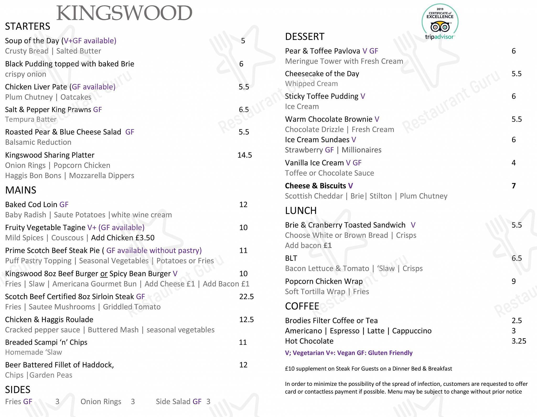 Menu at Kingswood Hotel pub & bar, Burntisland