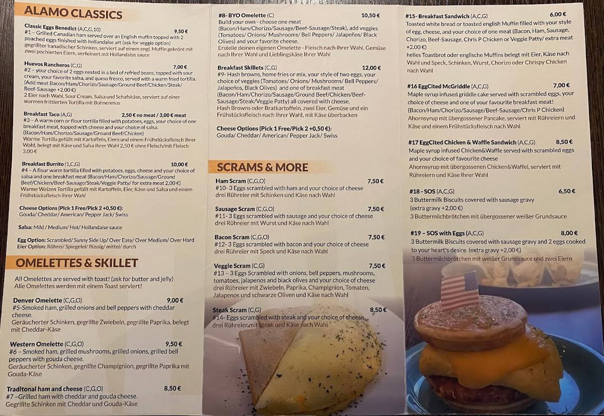 Menu at The Alamo restaurant, Kindsbach