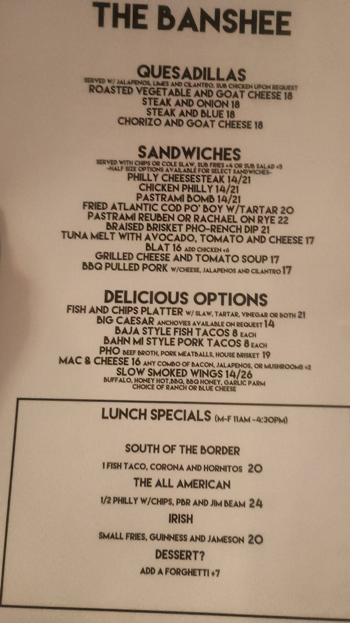 Menu at The Banshee pub & bar, Chico, 134 W 2nd St