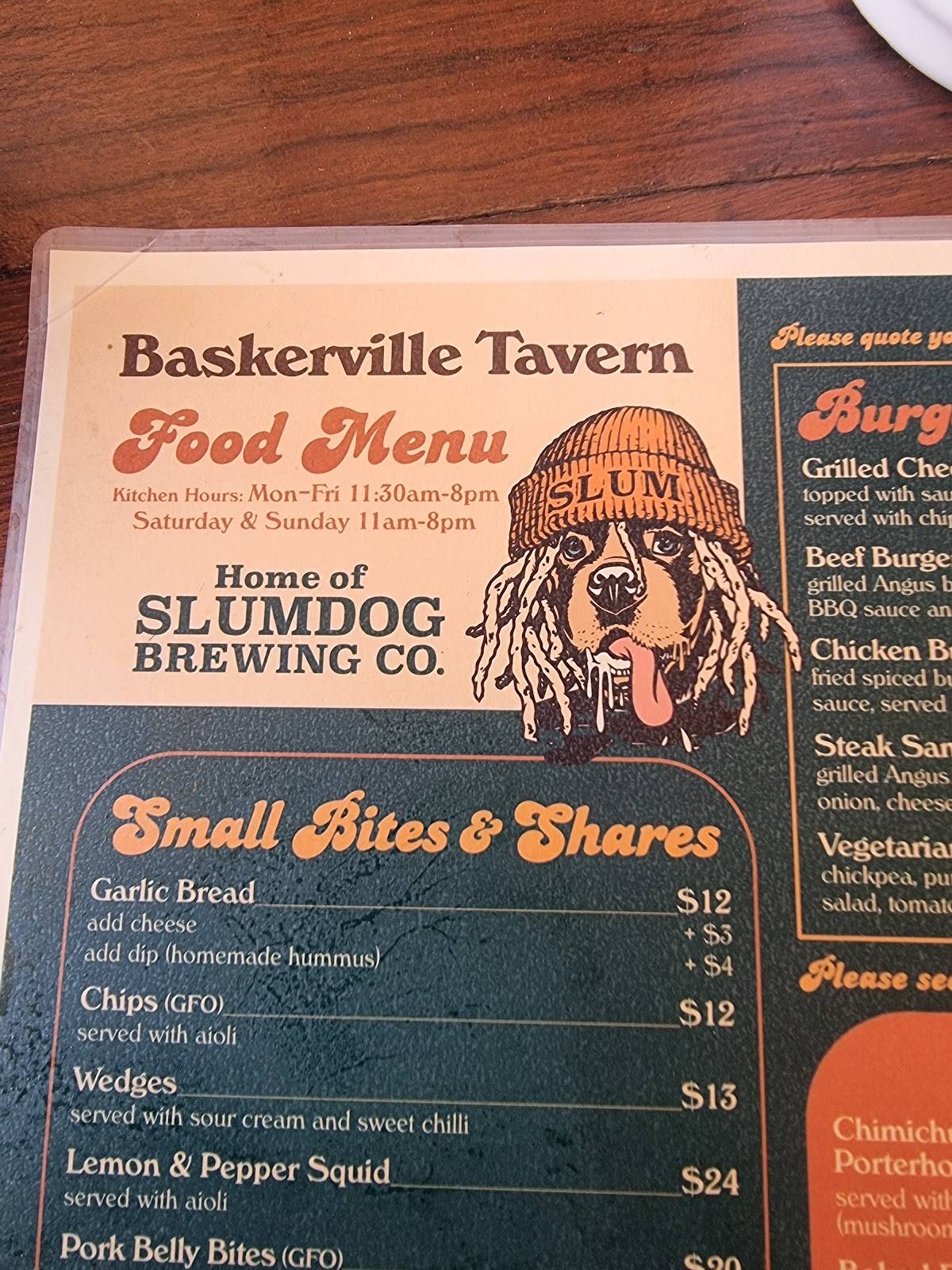 Menu at Baskerville Tavern pub & bar, Baskerville