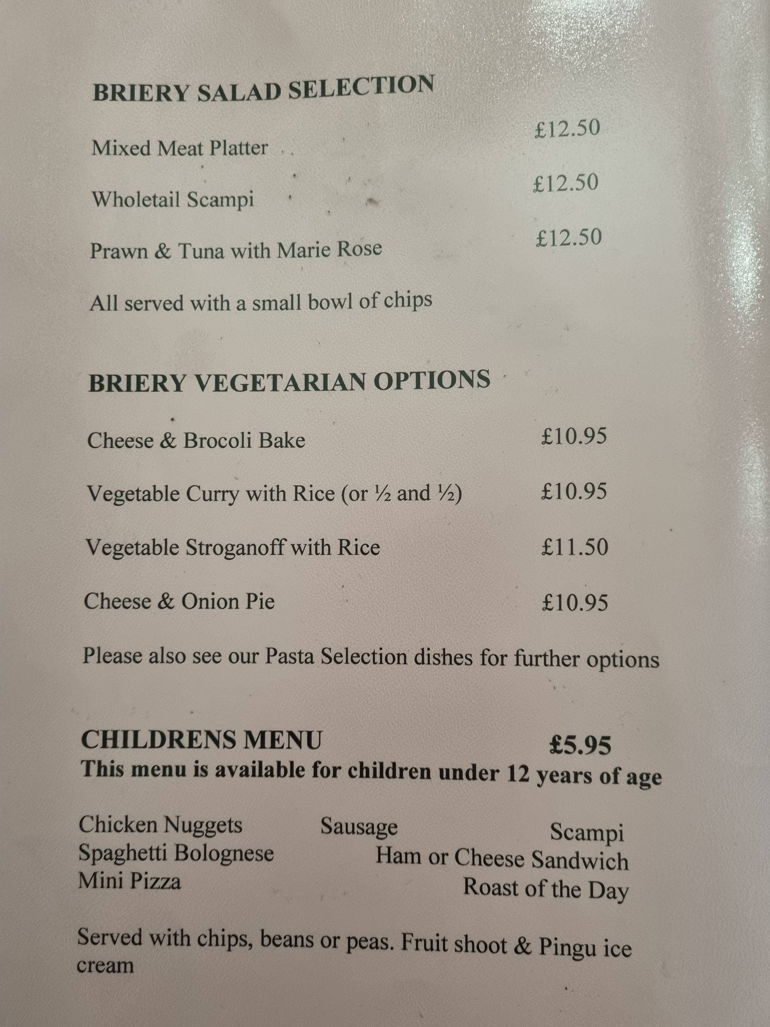Menu at The Briery restaurant, Workington