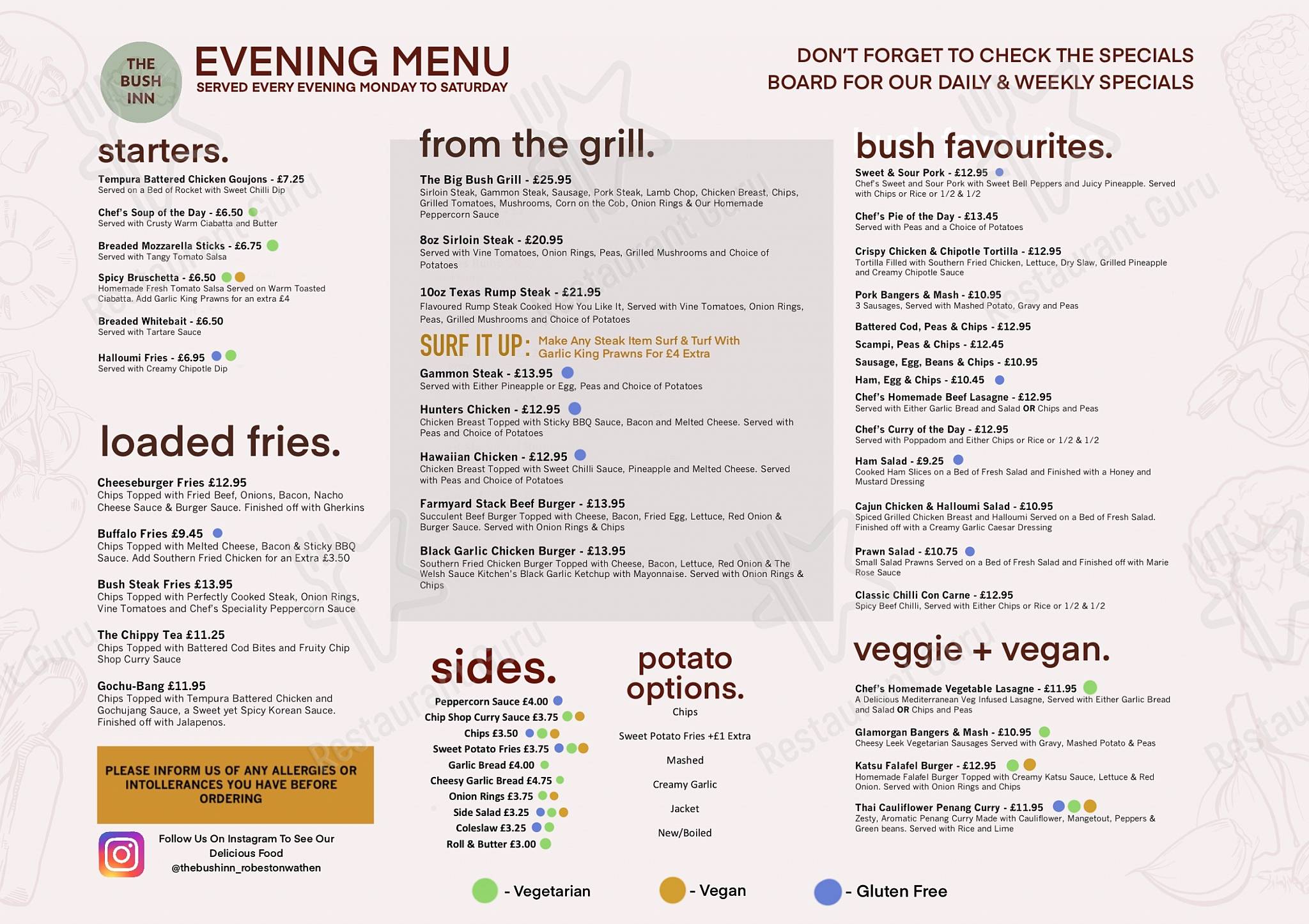 Menu at The Bush Inn pub & bar, Robeston Wathen, B4314