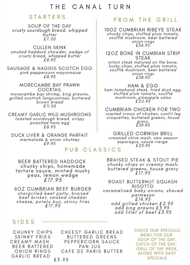 Menu at The Canal Turn - Carnforth pub & bar, Carnforth