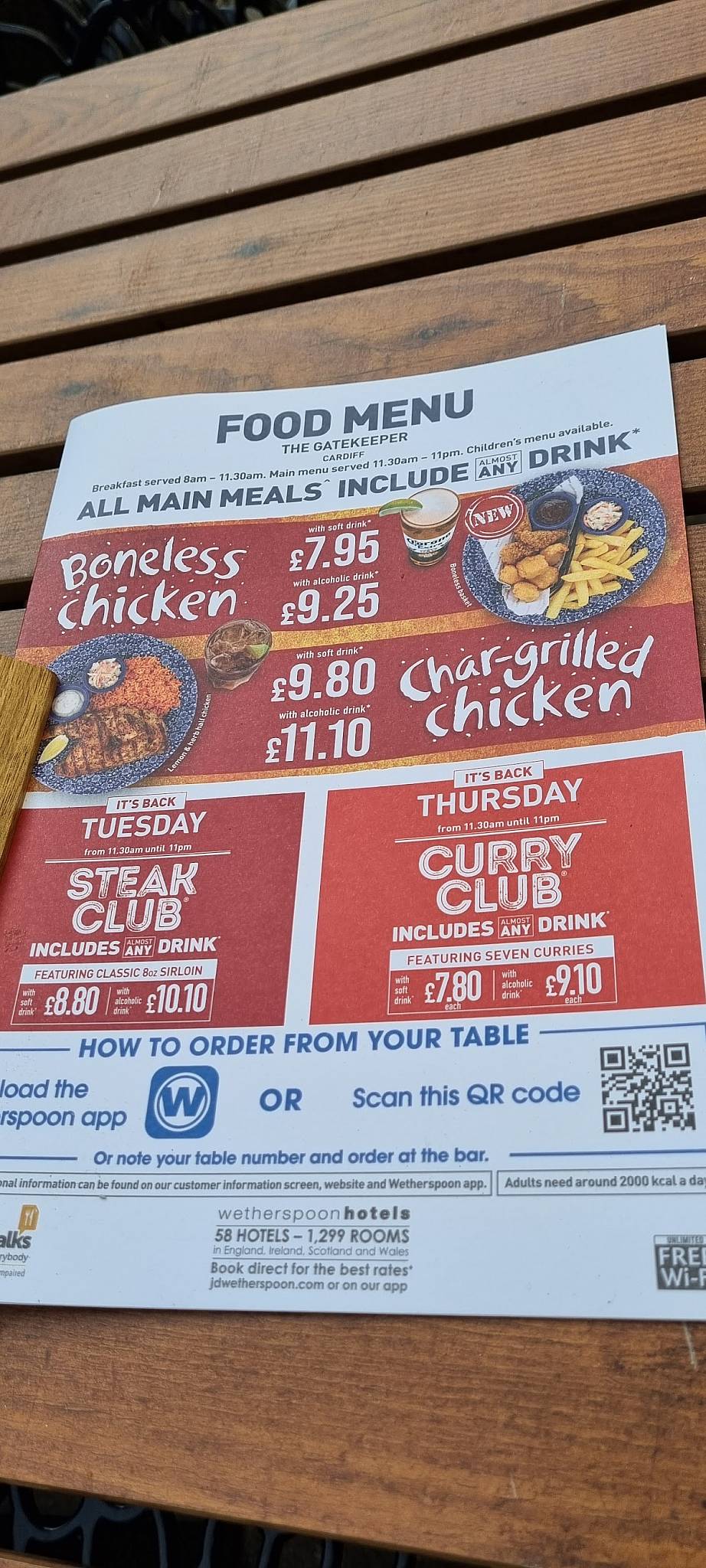 Menu at The Gatekeeper pub & bar, Cardiff