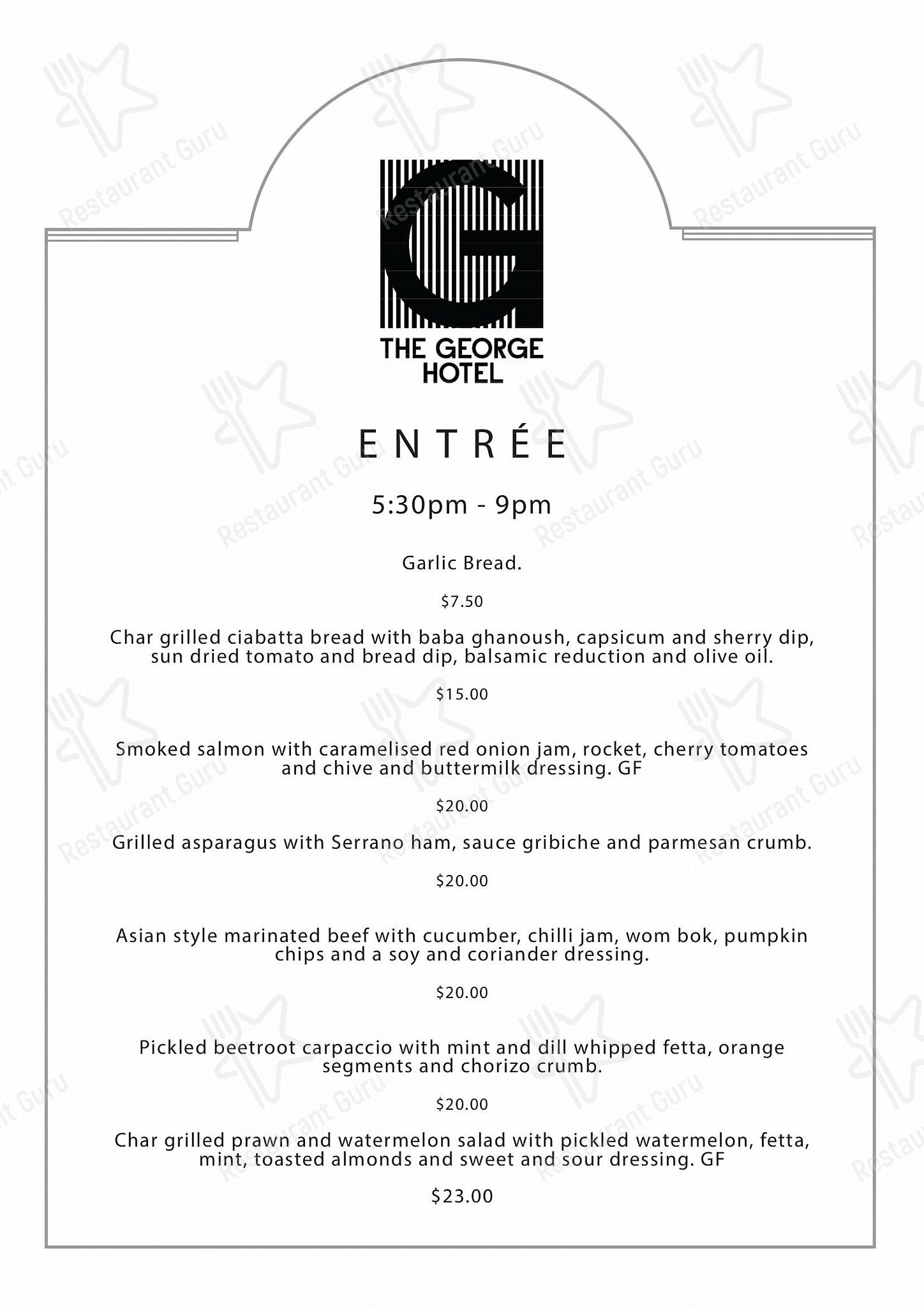 Menu at The George Hotel pub & bar, Bathurst