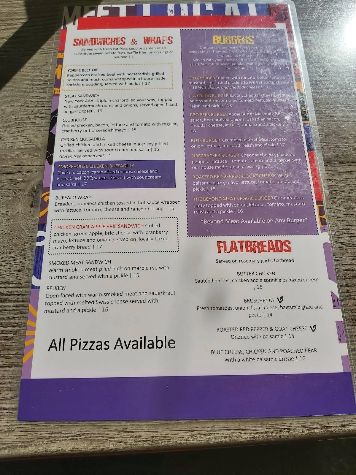 Menu at The Goose & Gridiron pub & bar, Merrickville-Wolford