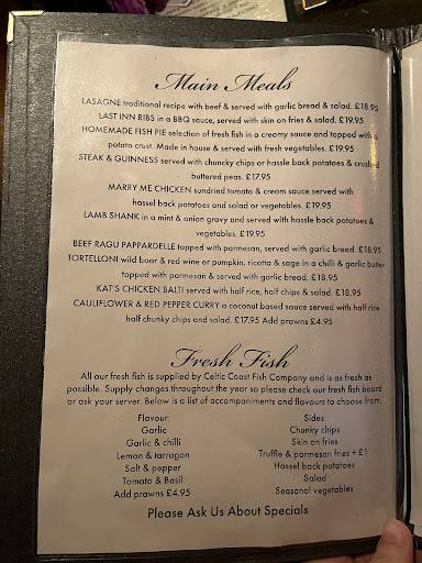 Menu at The Last Inn pub & bar, Barmouth