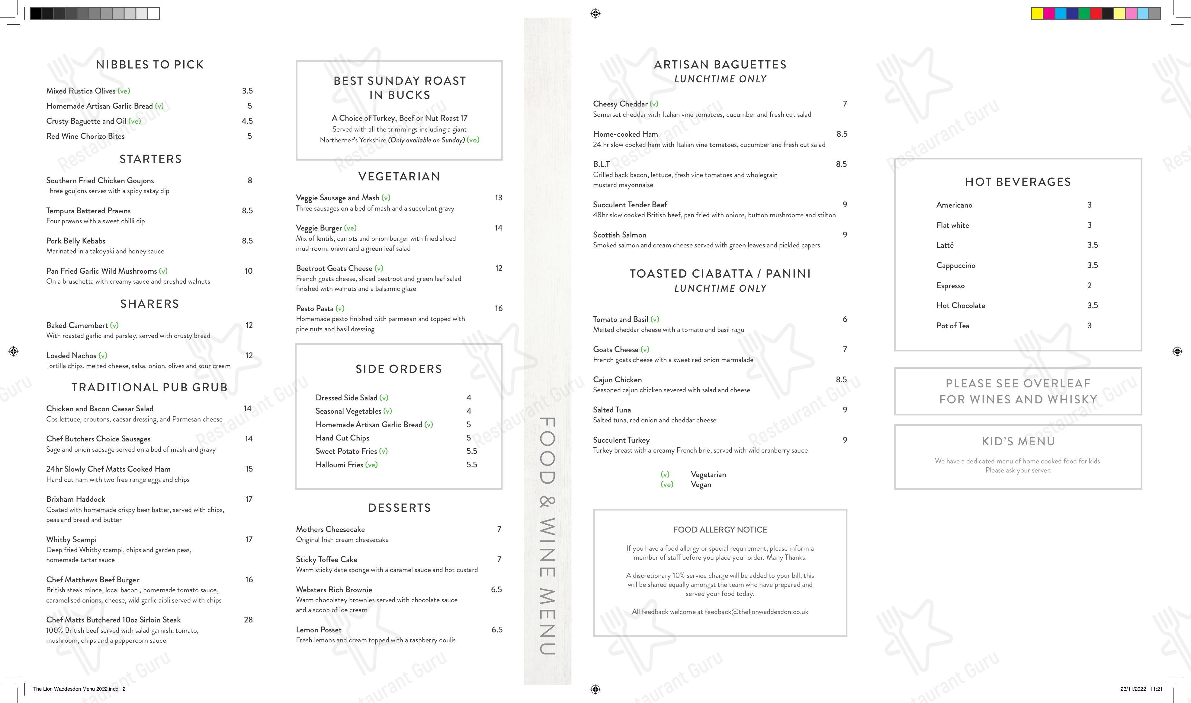 Menu at The Lion pub & bar, Treorchy, 102 Bute St