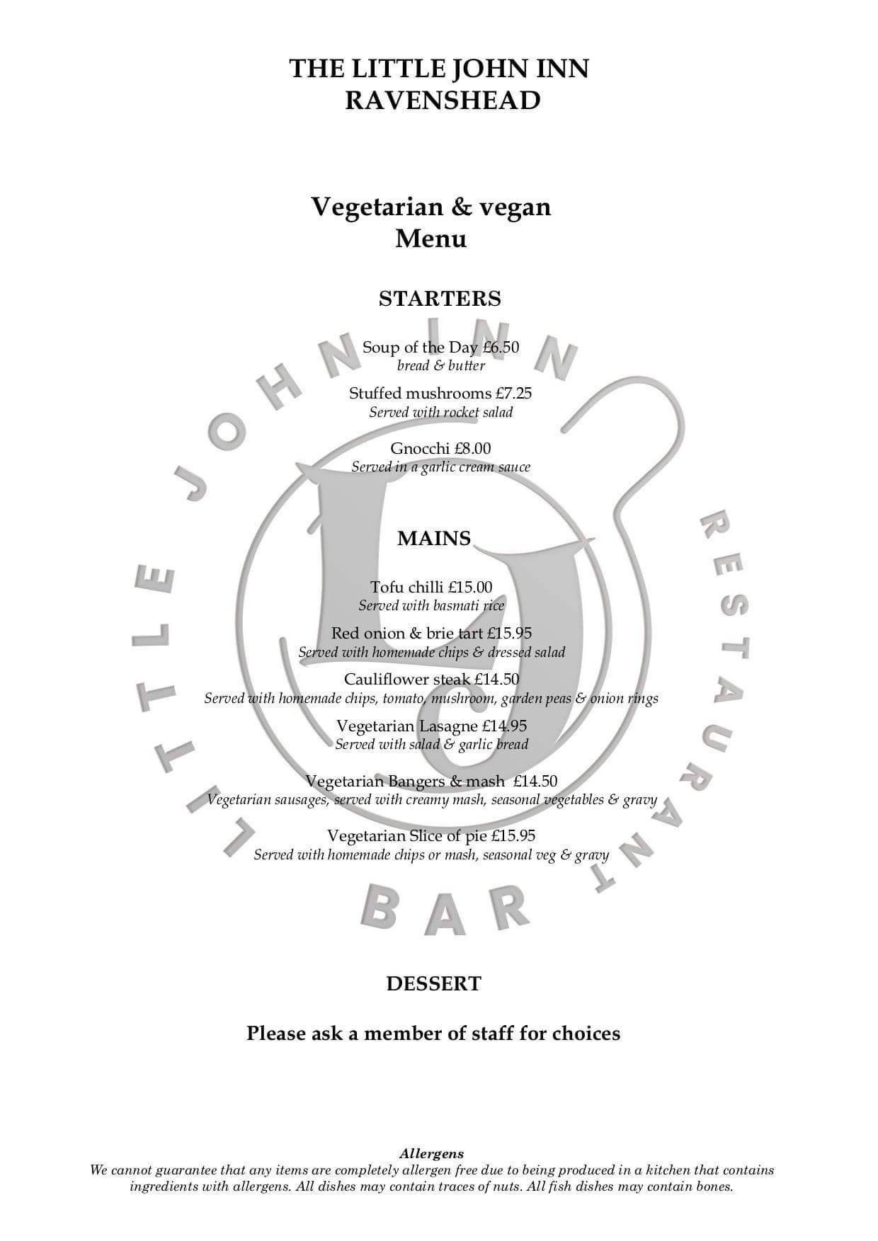 Menu at Little John Inn pub & bar, Ravenshead