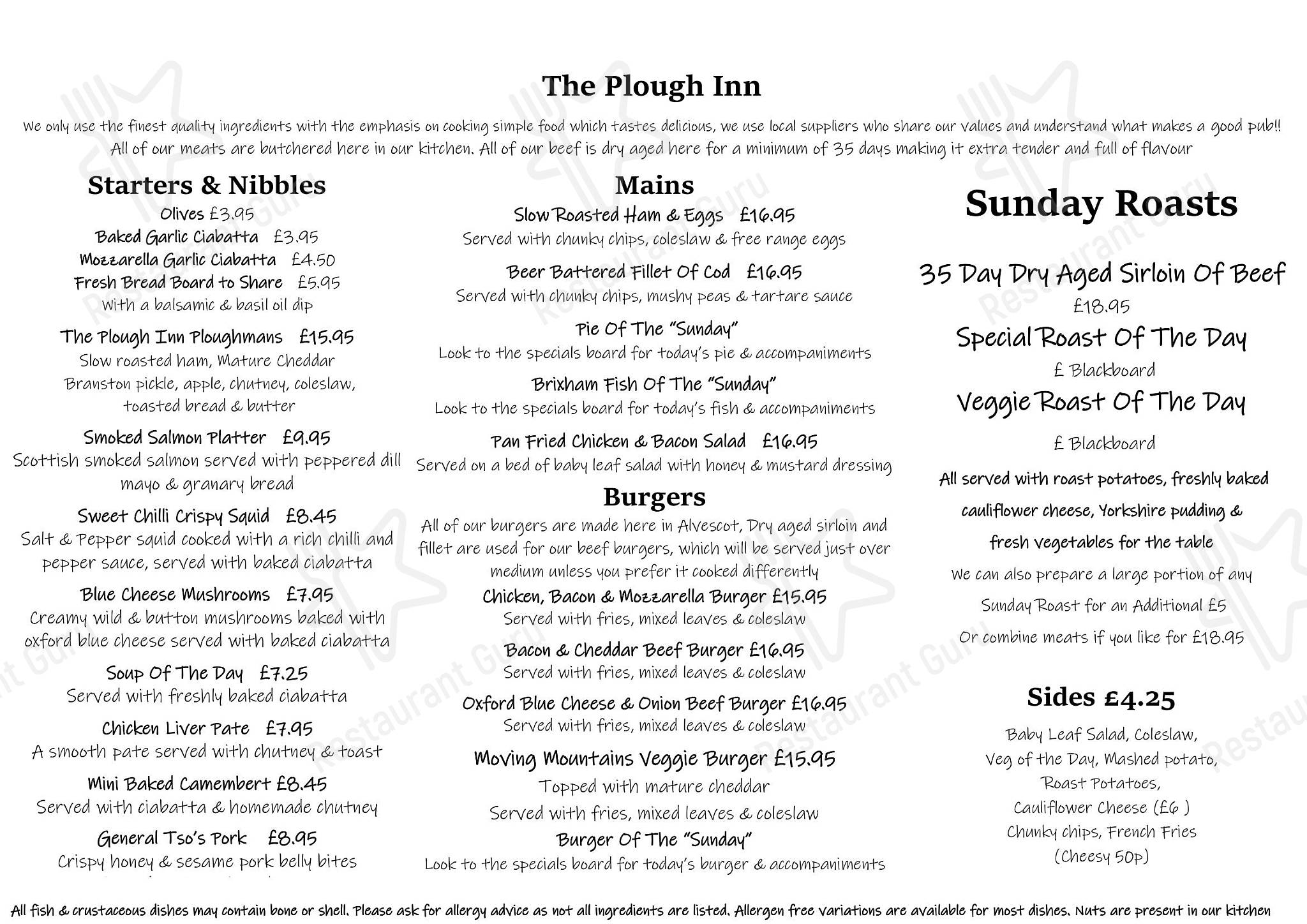 Menu at The Plough Inn Alvescot pub & bar, Clanfield, Main Rd