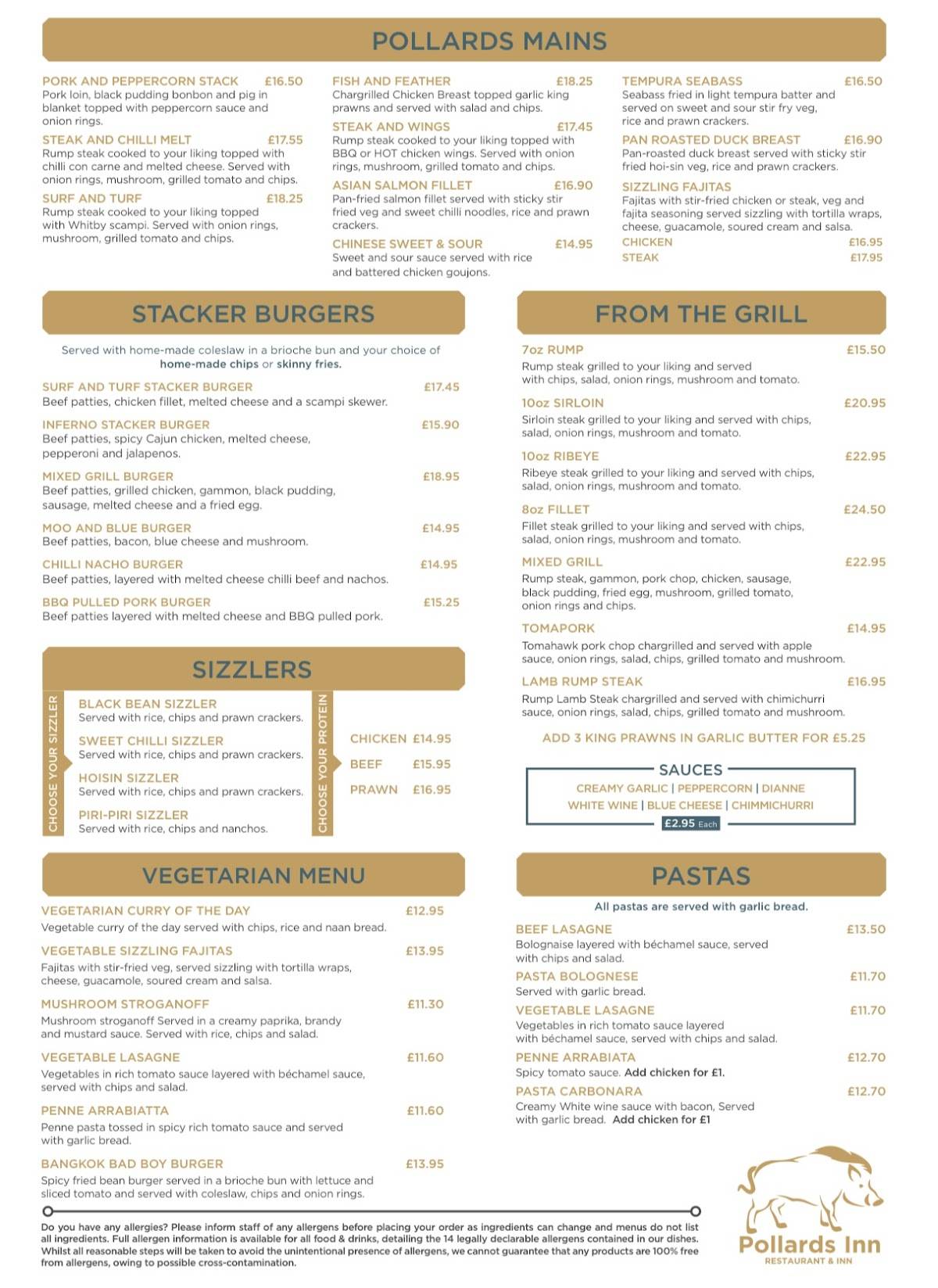 Menu at The Pollards Inn pub & bar, Bishop Auckland