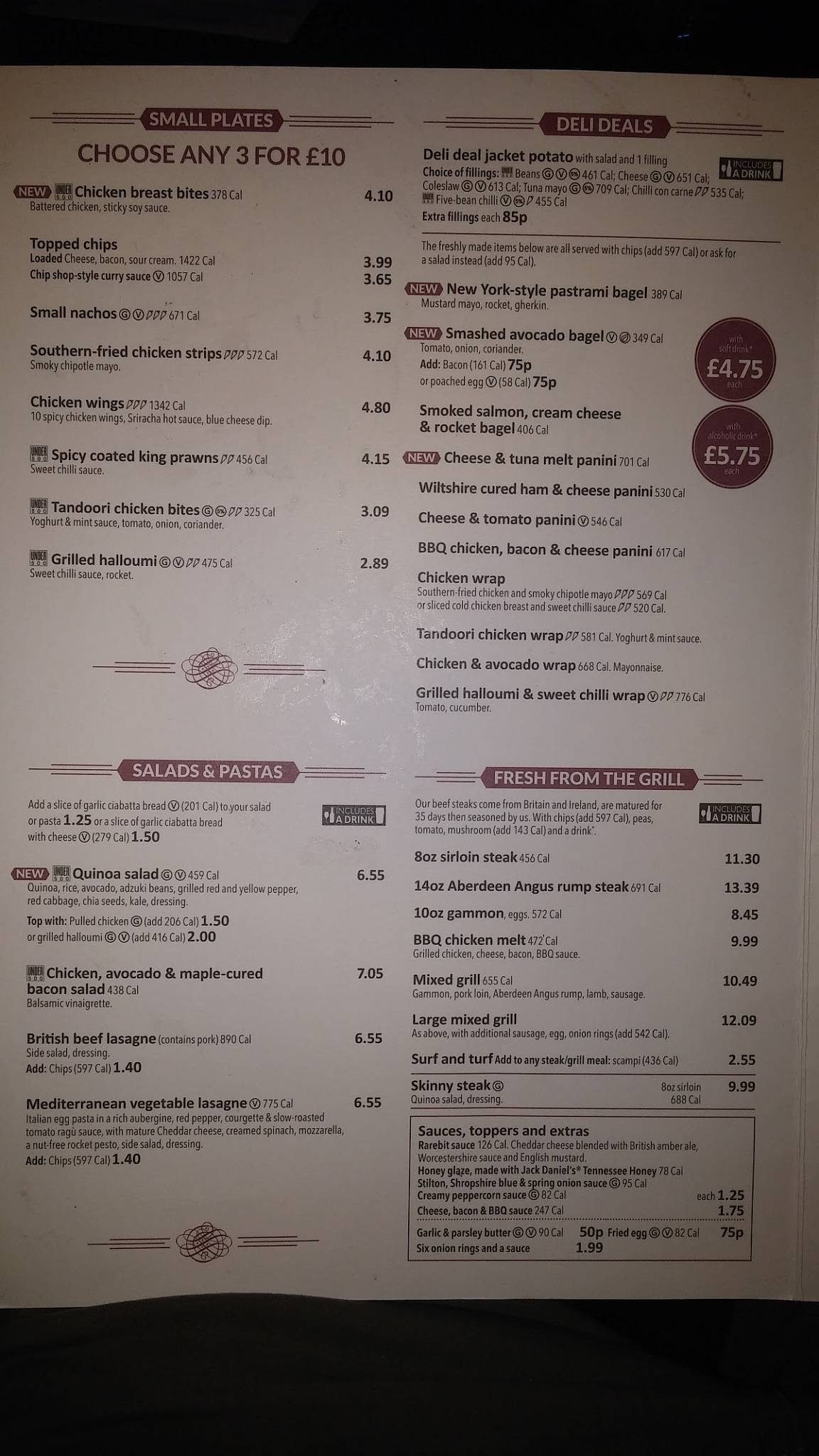 Menu at The Reed's Arms - JD Wetherspoon pub & bar, Burnham-on-Sea