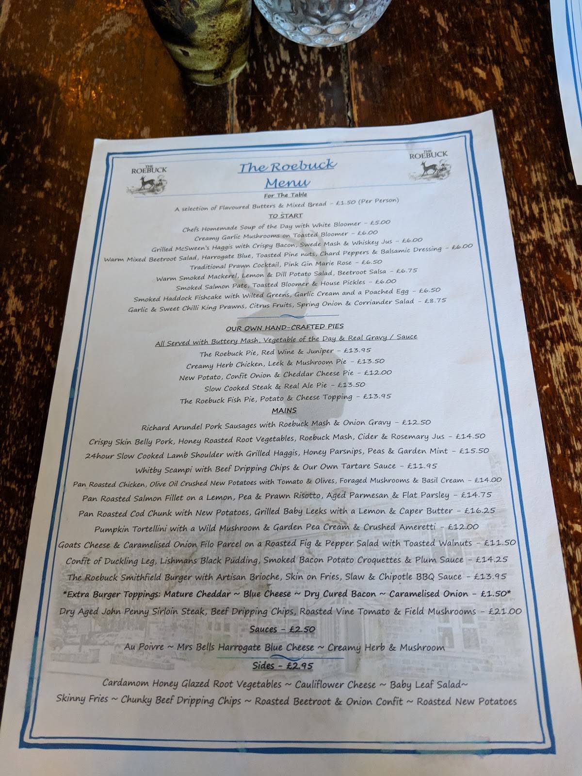 Menu at The Roebuck Pub, Otley, 1 Roebuck Ln