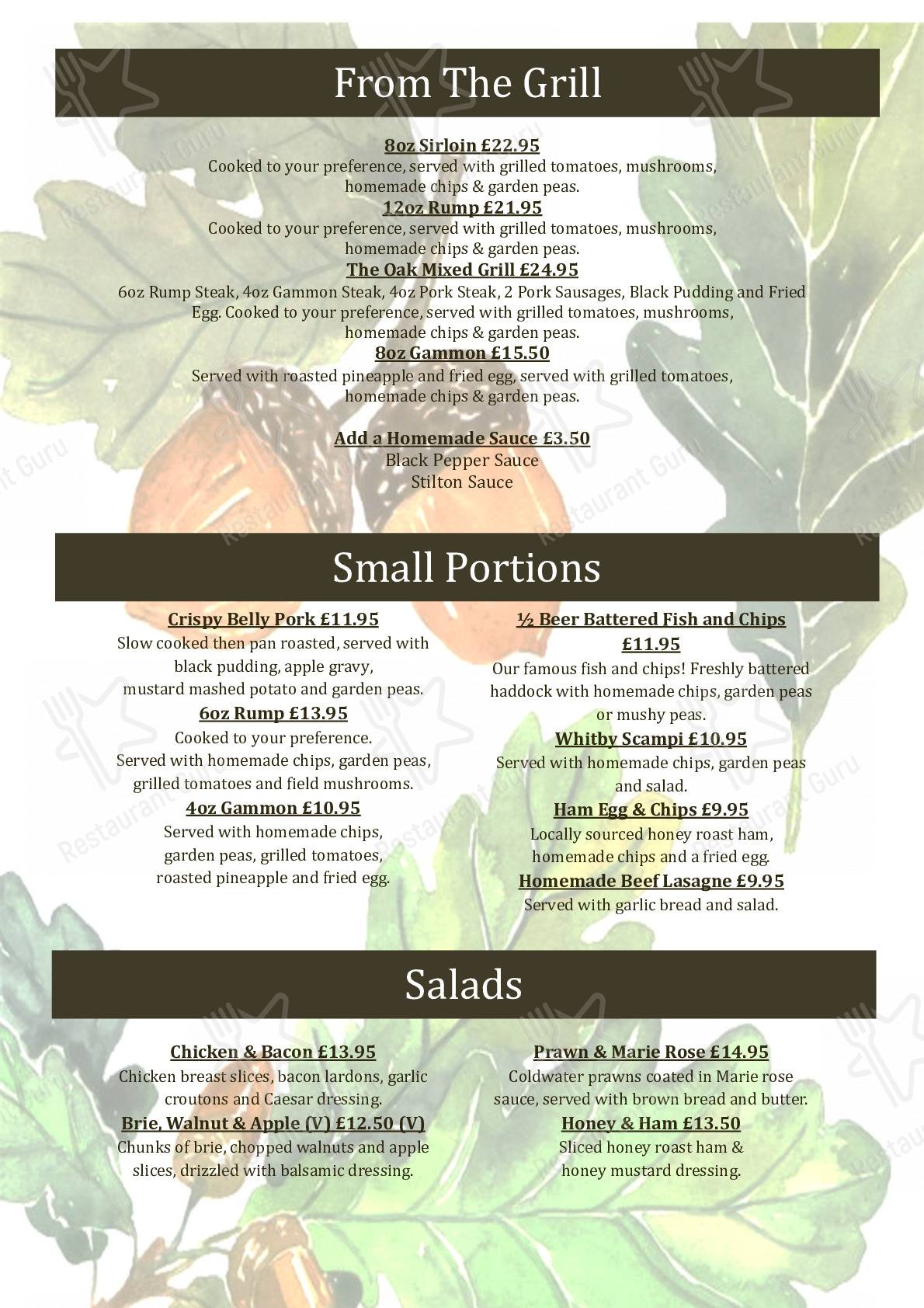 Menu at The Royal Oak Mayfield pub & bar, Ashbourne, Mayfield Rd