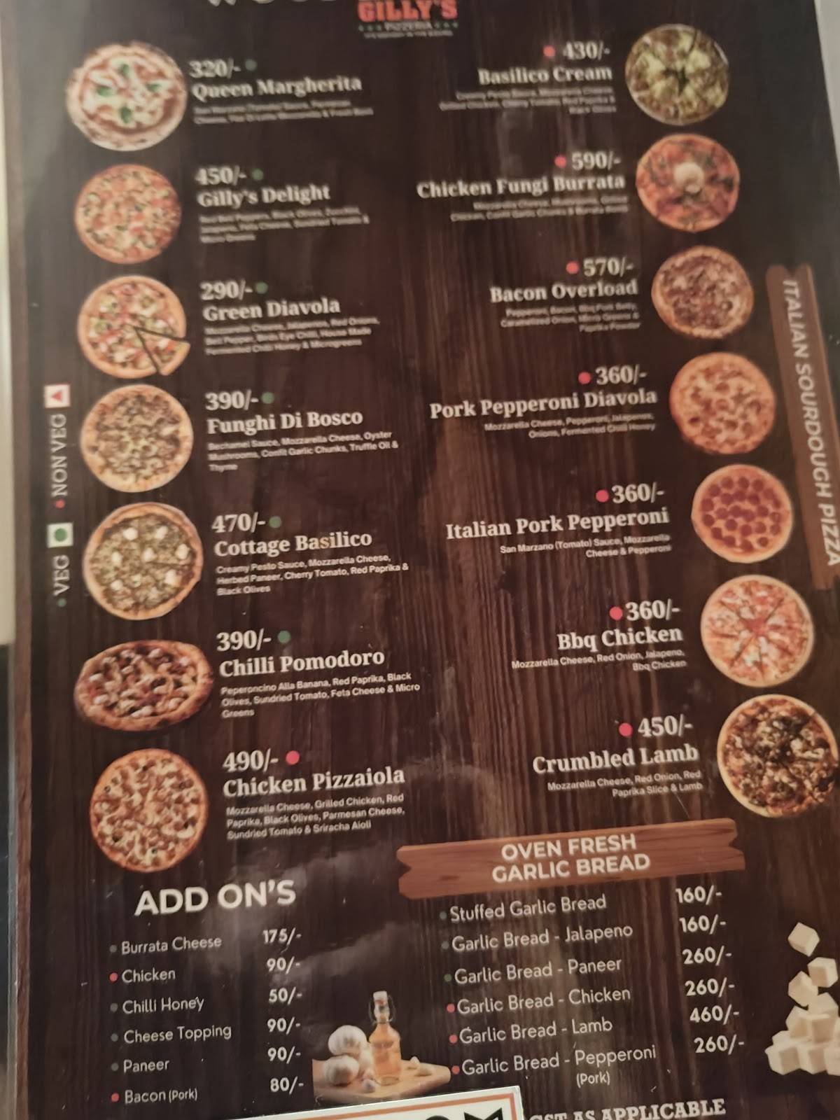 Menu at The Terrace at Gilly's Redefined, Bengaluru