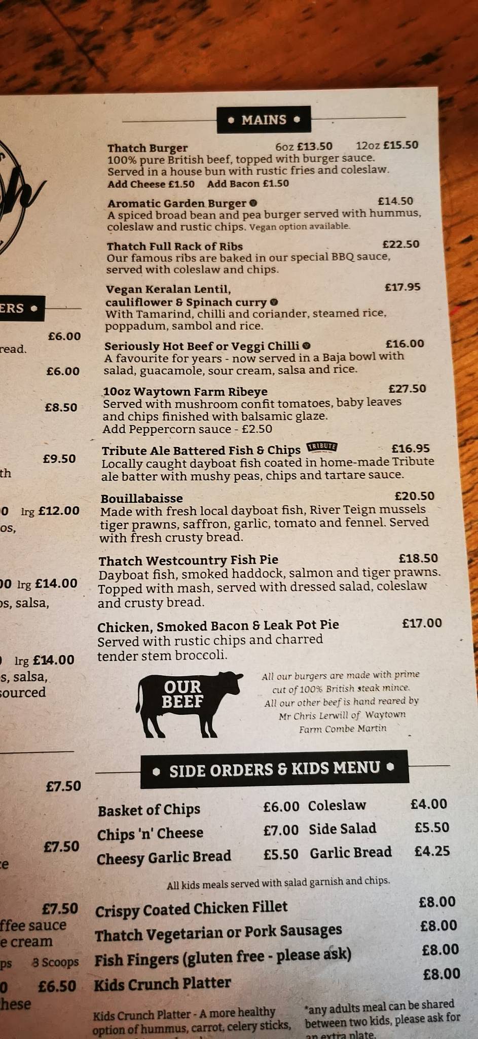 Menu at The Thatch pub & bar, Braunton
