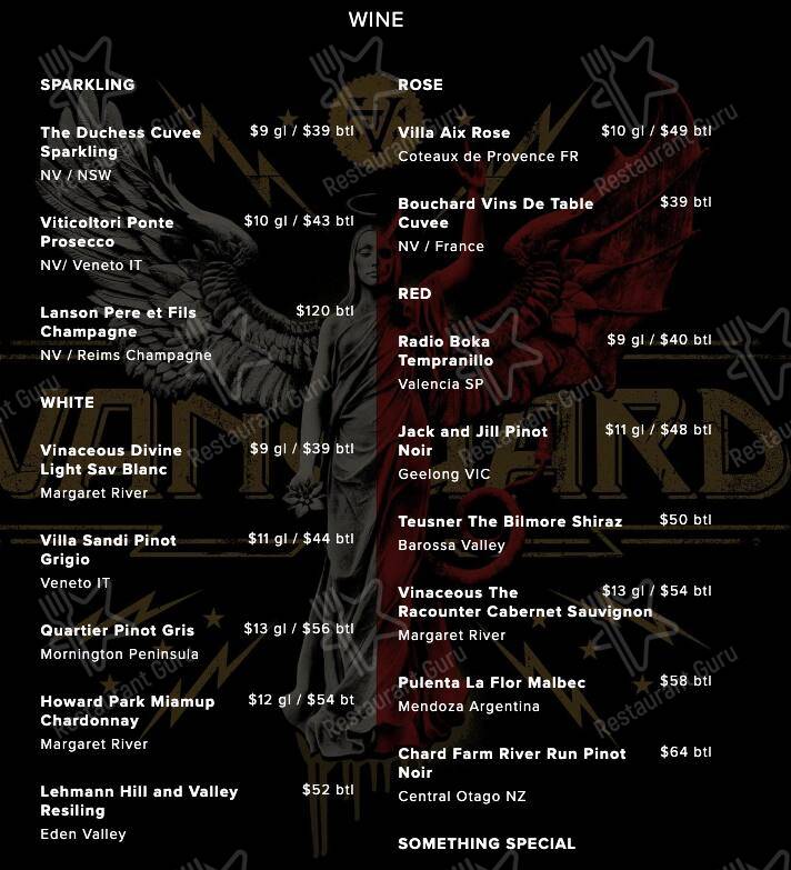 Menu at The Vanguard restaurant, Newtown, 42 King St