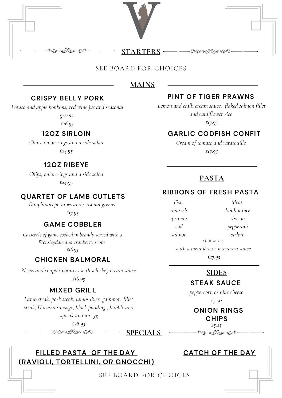 Menu at The Victoria Pub, Restaurant & Guest House, Hornsea, Hornsea