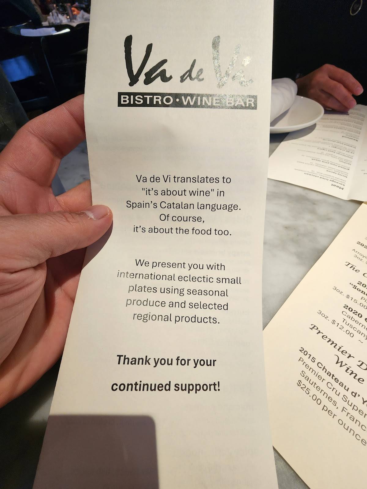 Menu at Va de Vi Bistro & Wine Bar, Walnut Creek