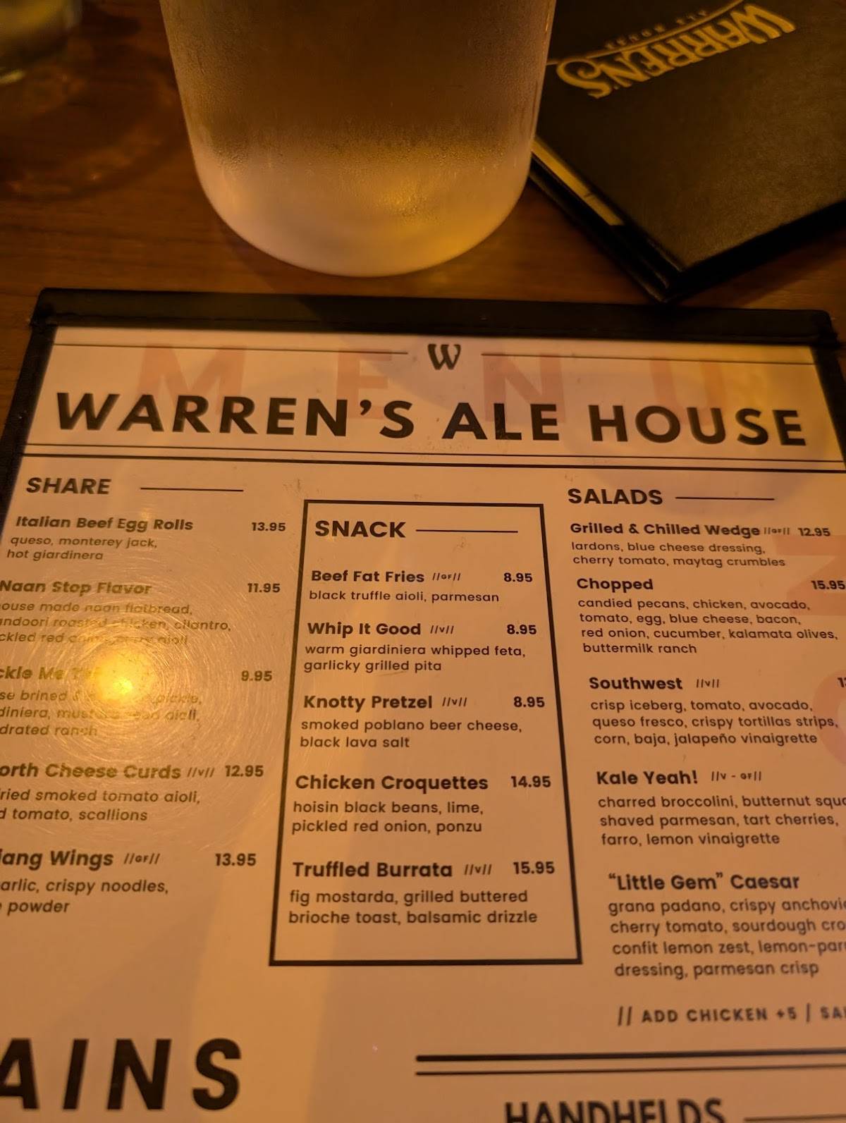 Menu at Warren's Ale House pub & bar, Wheaton
