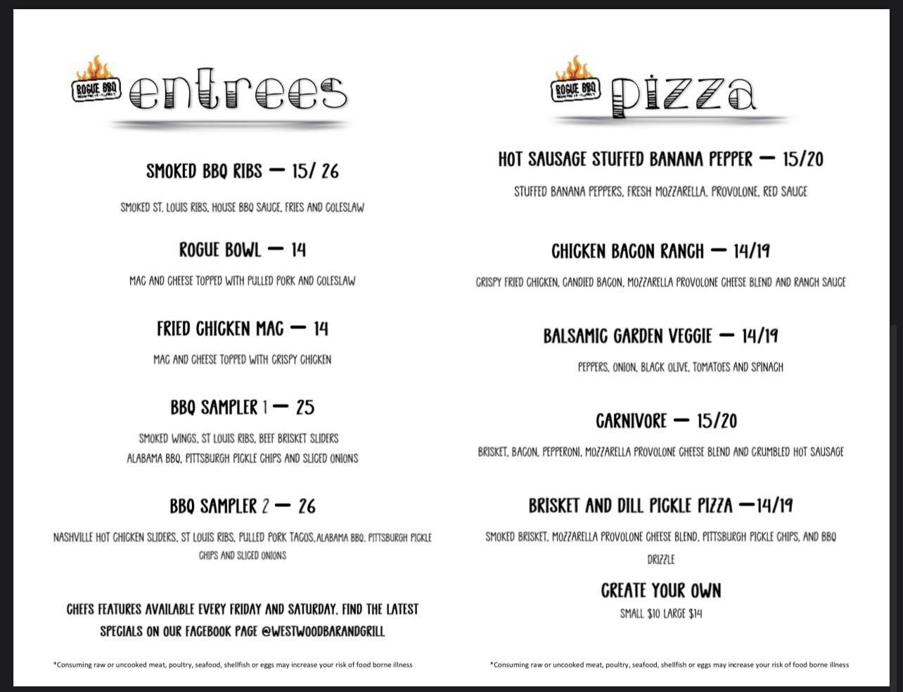 Menu at Westwood pub & bar, West Mifflin