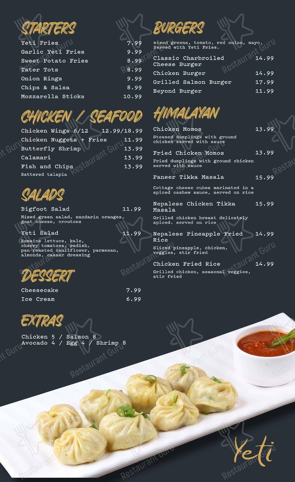 Menu at Yeti Sports Bar and Restaurant, Berkeley