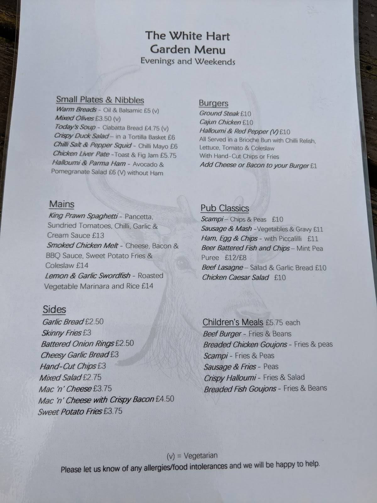 Menu at The White Hart pub & bar, Puckeridge