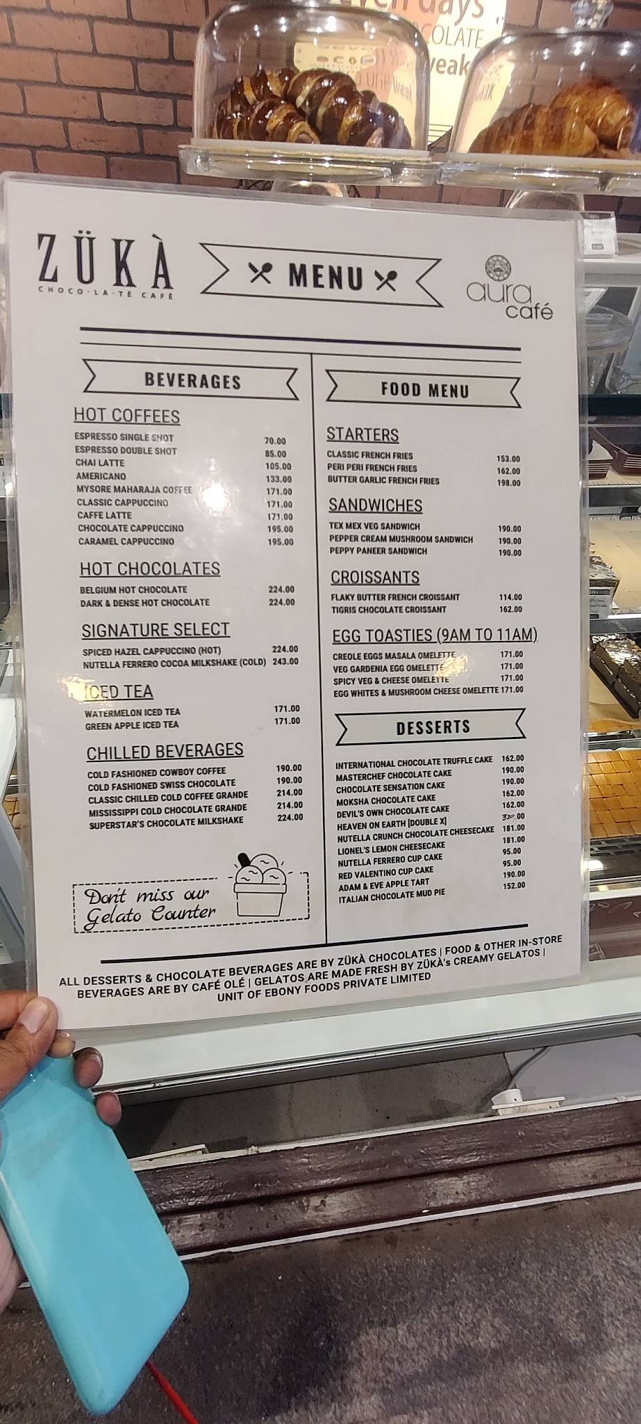 Menu at Zuka chocolate cafe, Puducherry