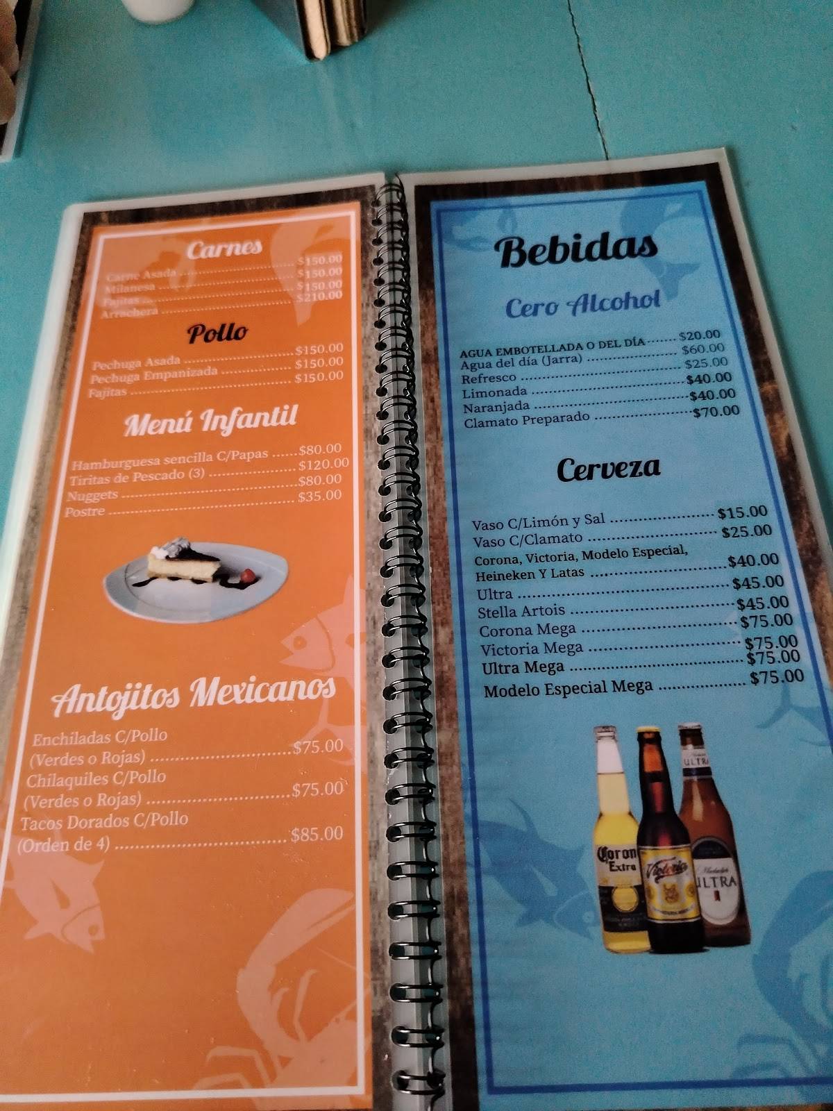 Menu at Puesta de Sol Marisquería restaurant, Cuernavaca