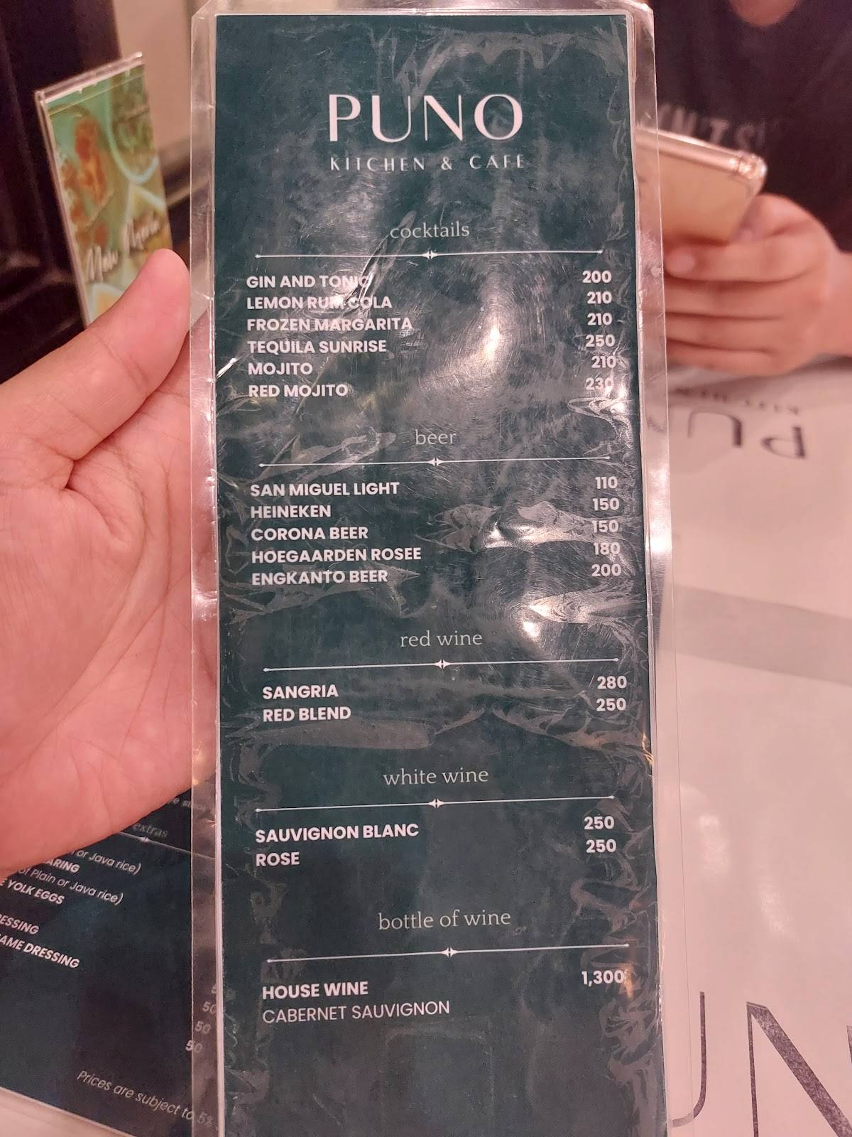 Menu at Puno Kitchen & Cafe, Santa Maria