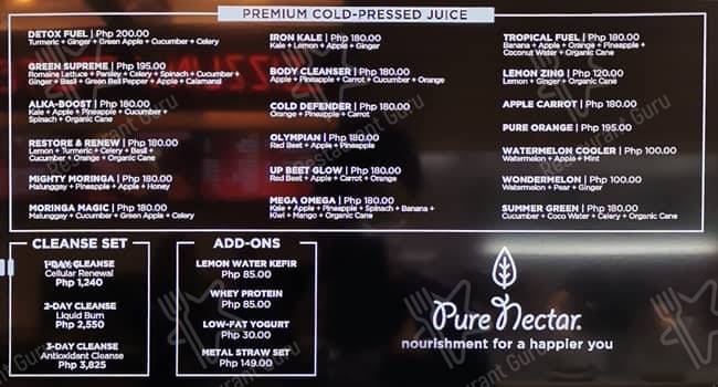 Menu at Pure Nectar pub & bar, Taguig, Food District Signatures on 5th