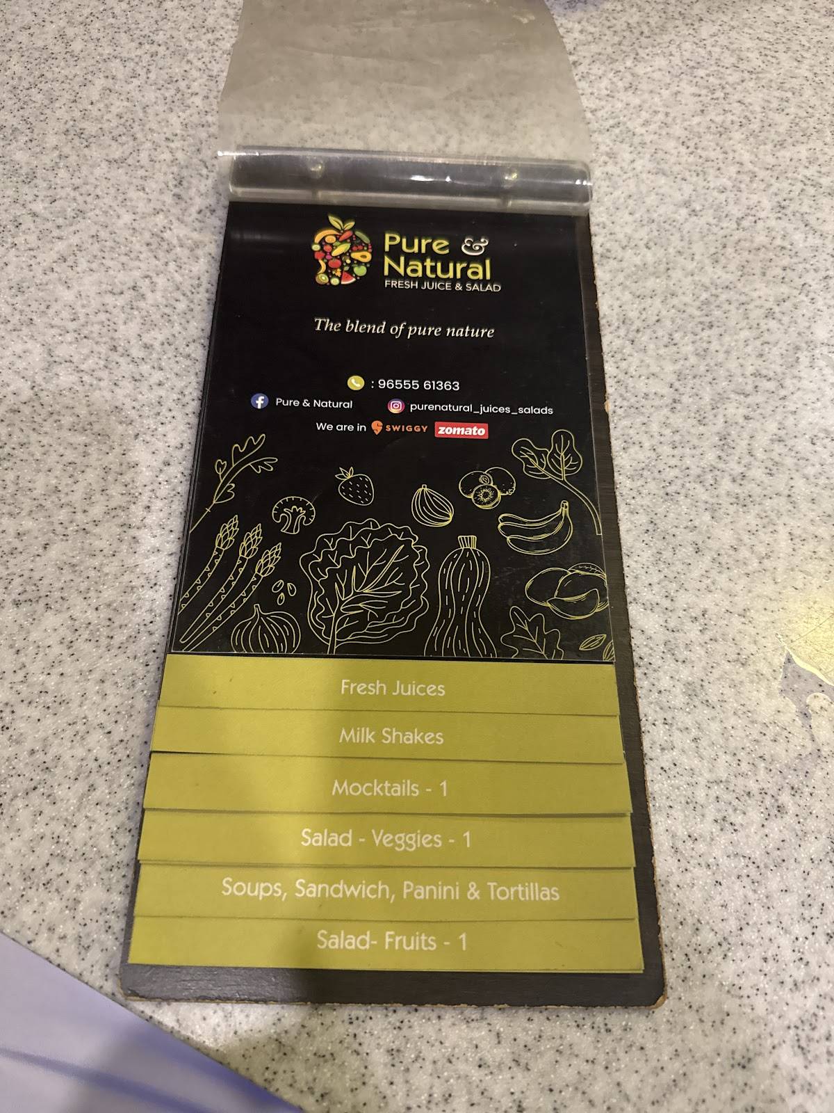 Menu at Pure & Natural, Coimbatore