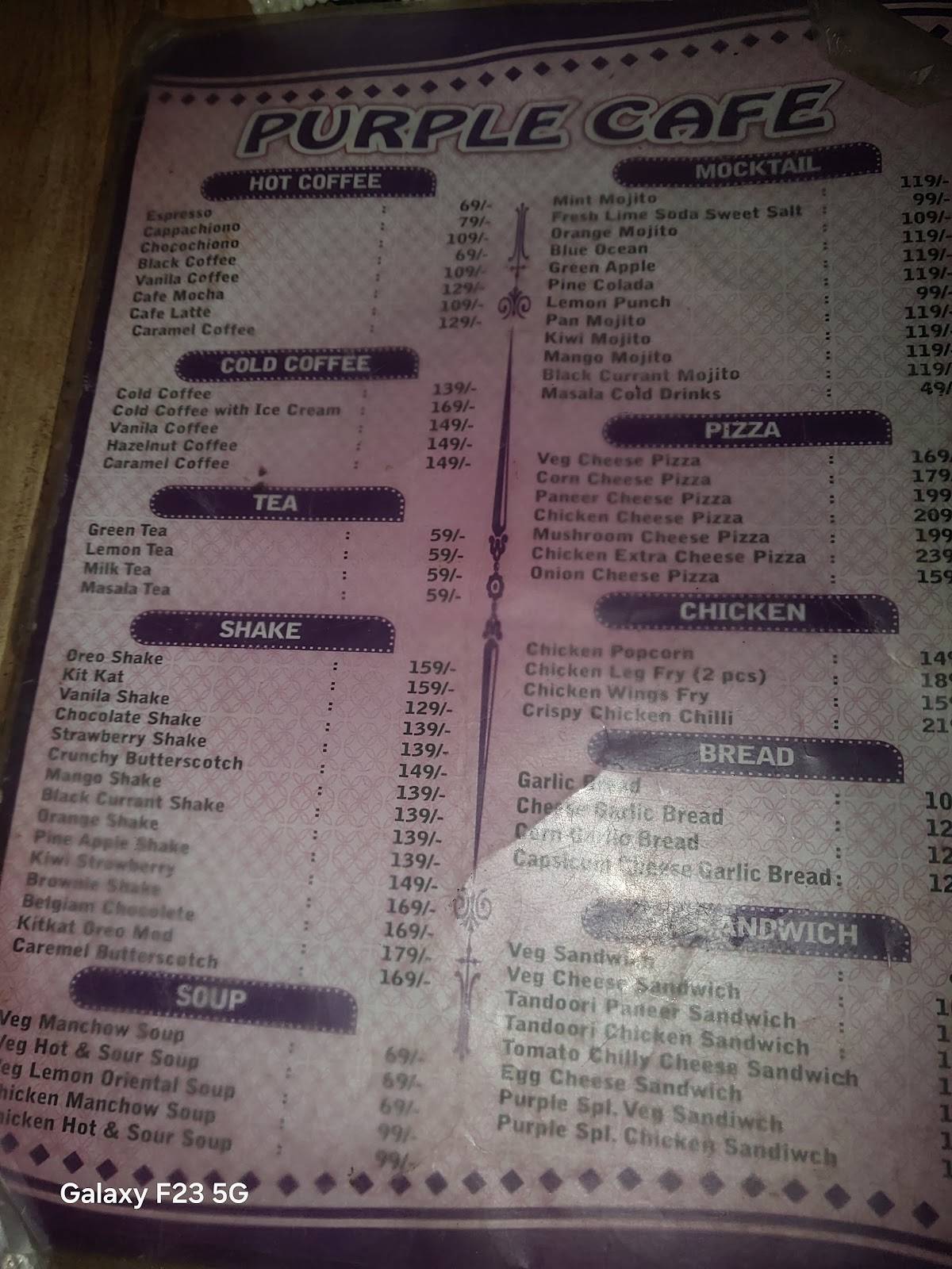 Menu at Purple Cafe, Patna