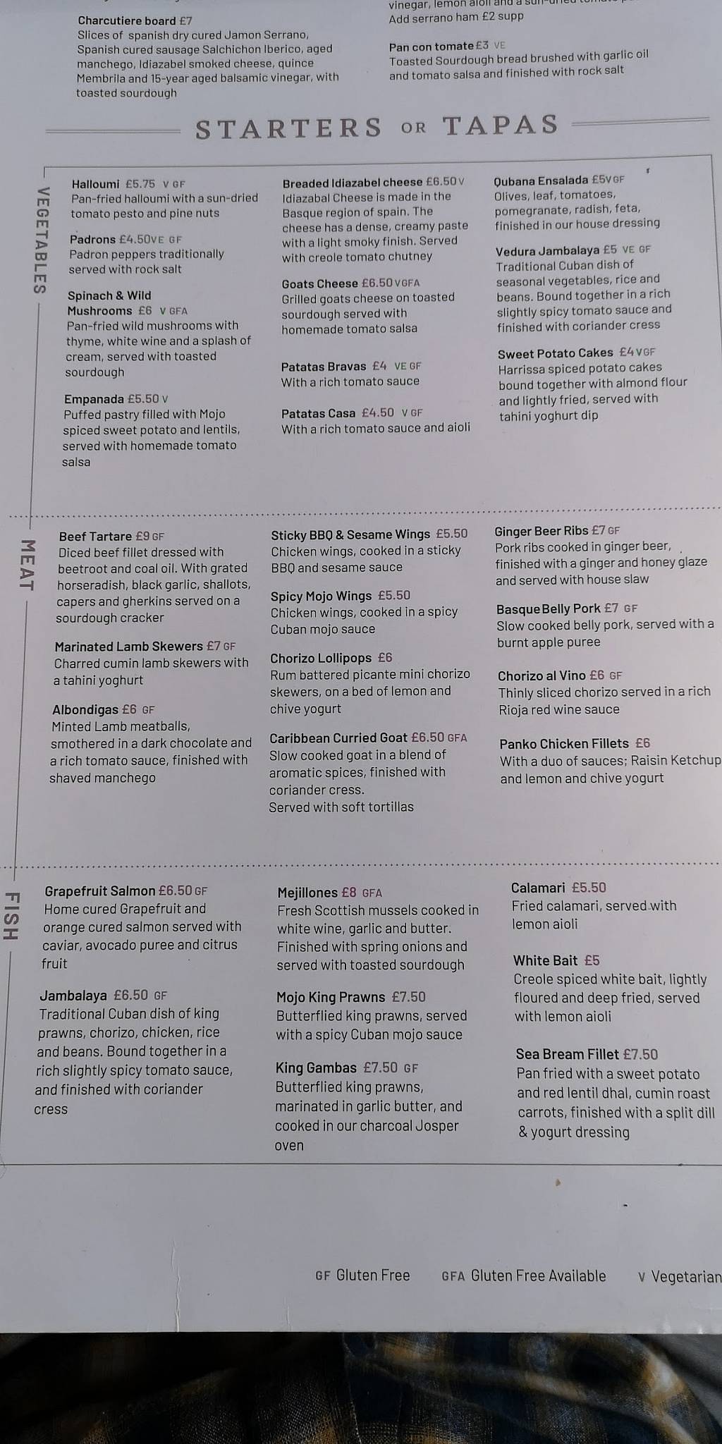 Menu at Qubana pub & bar, Wakefield