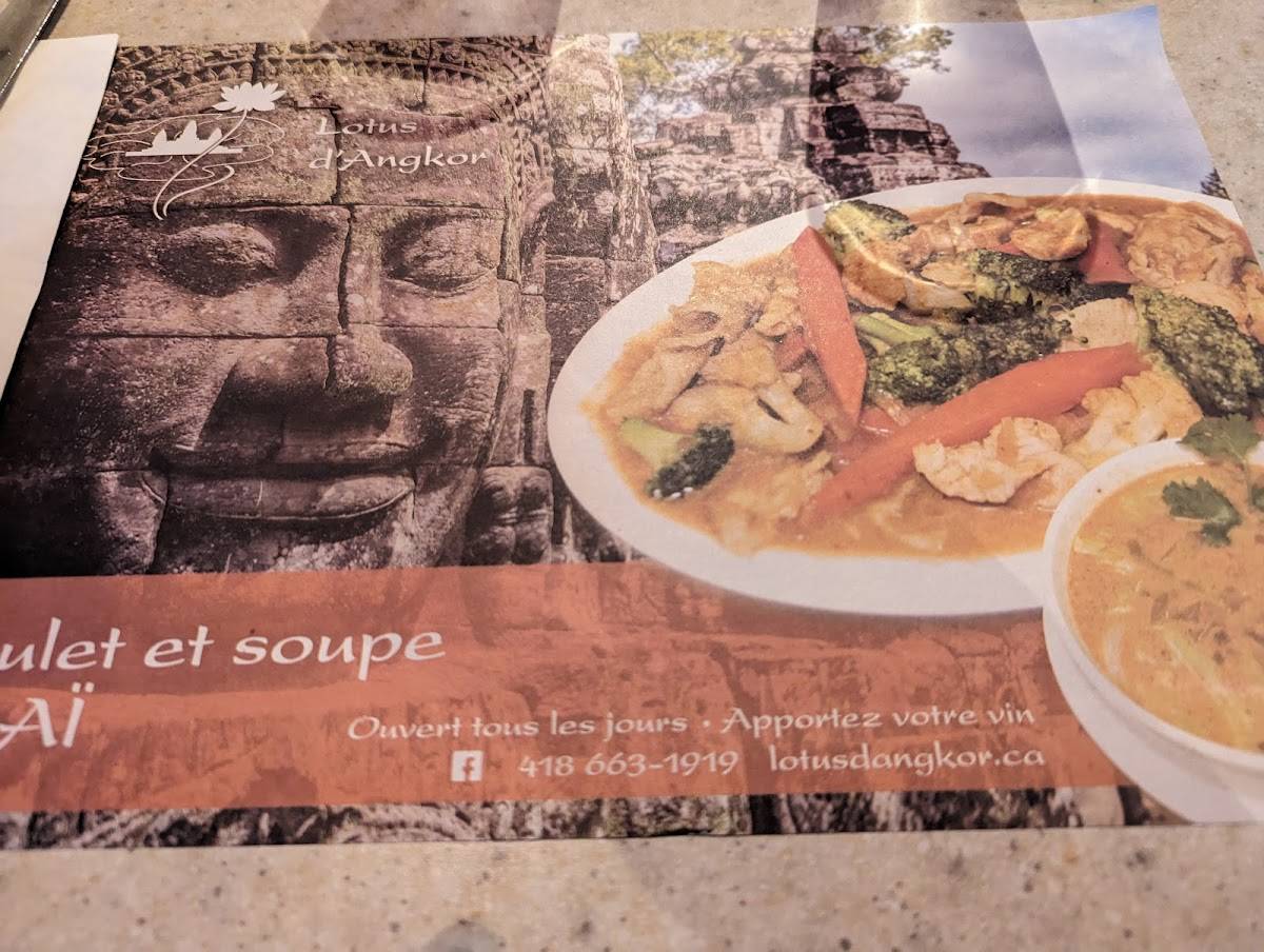 Menu au Lotus D'Angkor restaurant, Québec