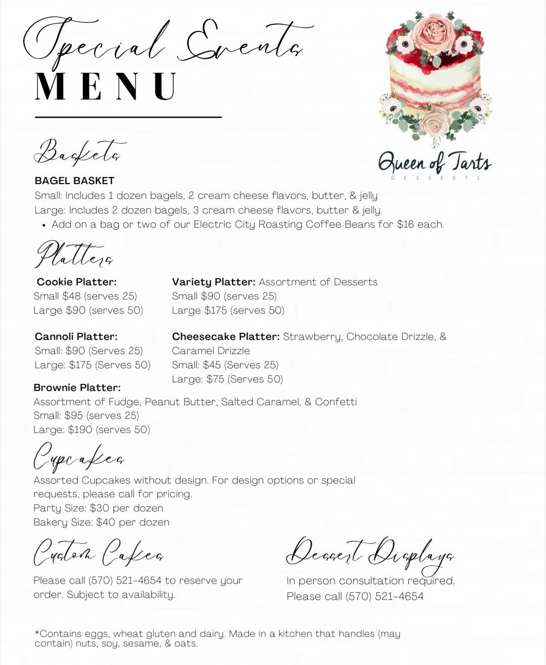 Carta de Queen of Tarts Desserts, Archbald