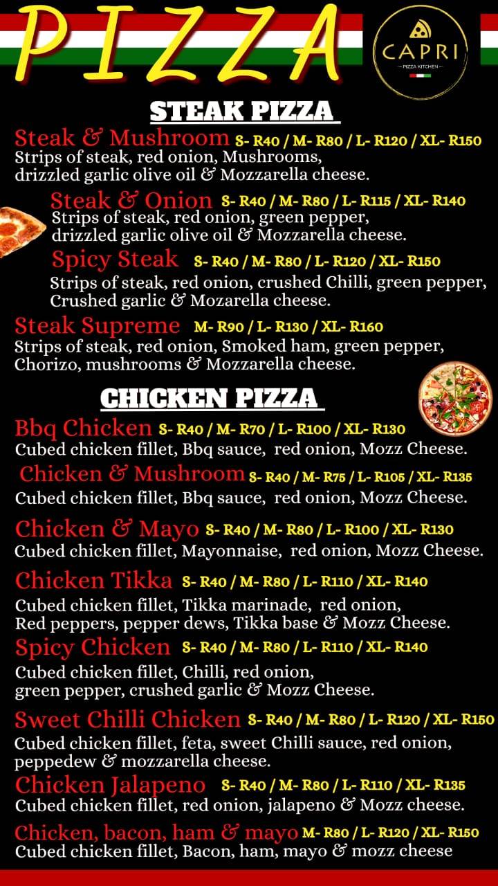 Menu at Capri Pizza Kitchen (est.2020) restaurant, Queensburgh