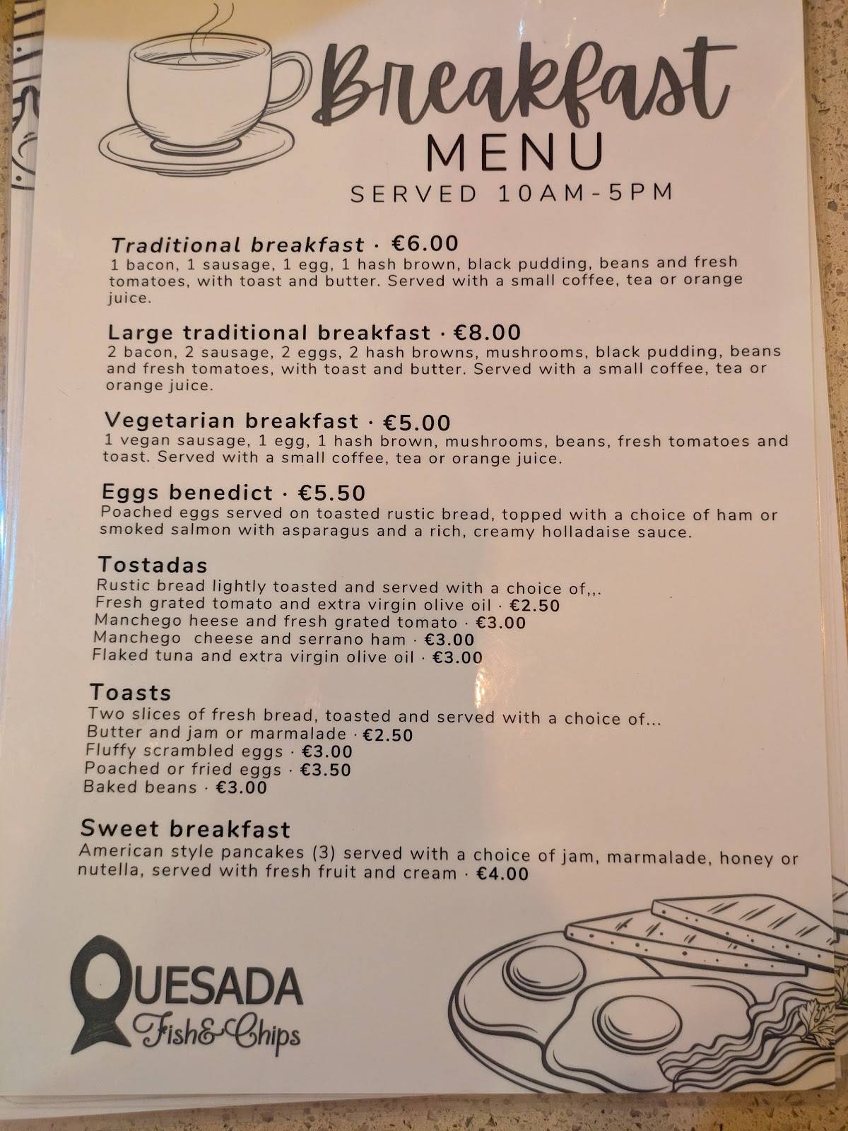 Menu at Quesada Fish and Chips restaurant, Quesada