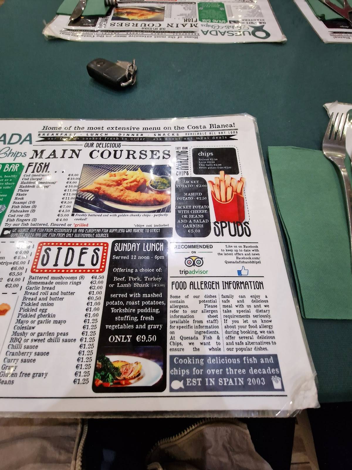 Menu at Quesada Fish and Chips restaurant, Quesada