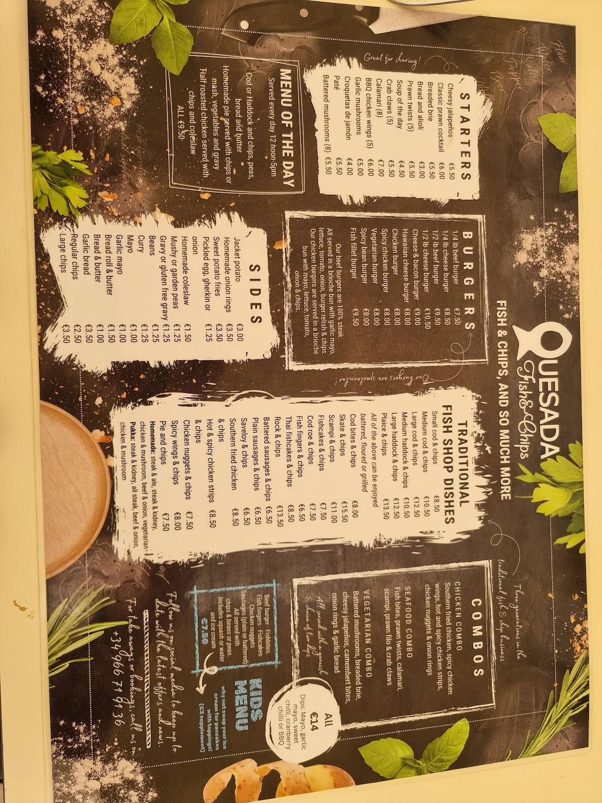 Menu at Quesada Fish and Chips restaurant, Quesada