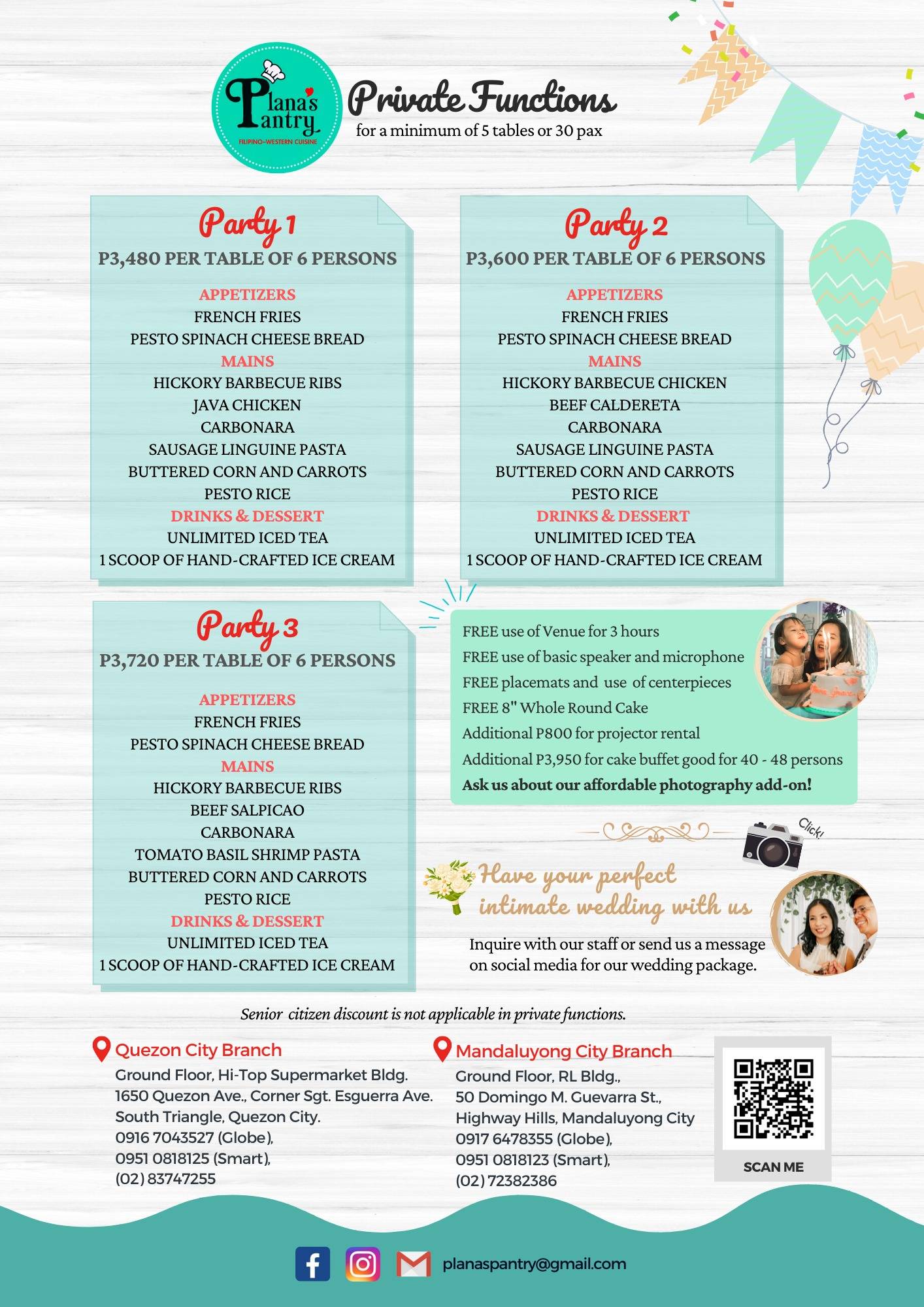 Menu at Plana's Pantry restaurant, Quezon City