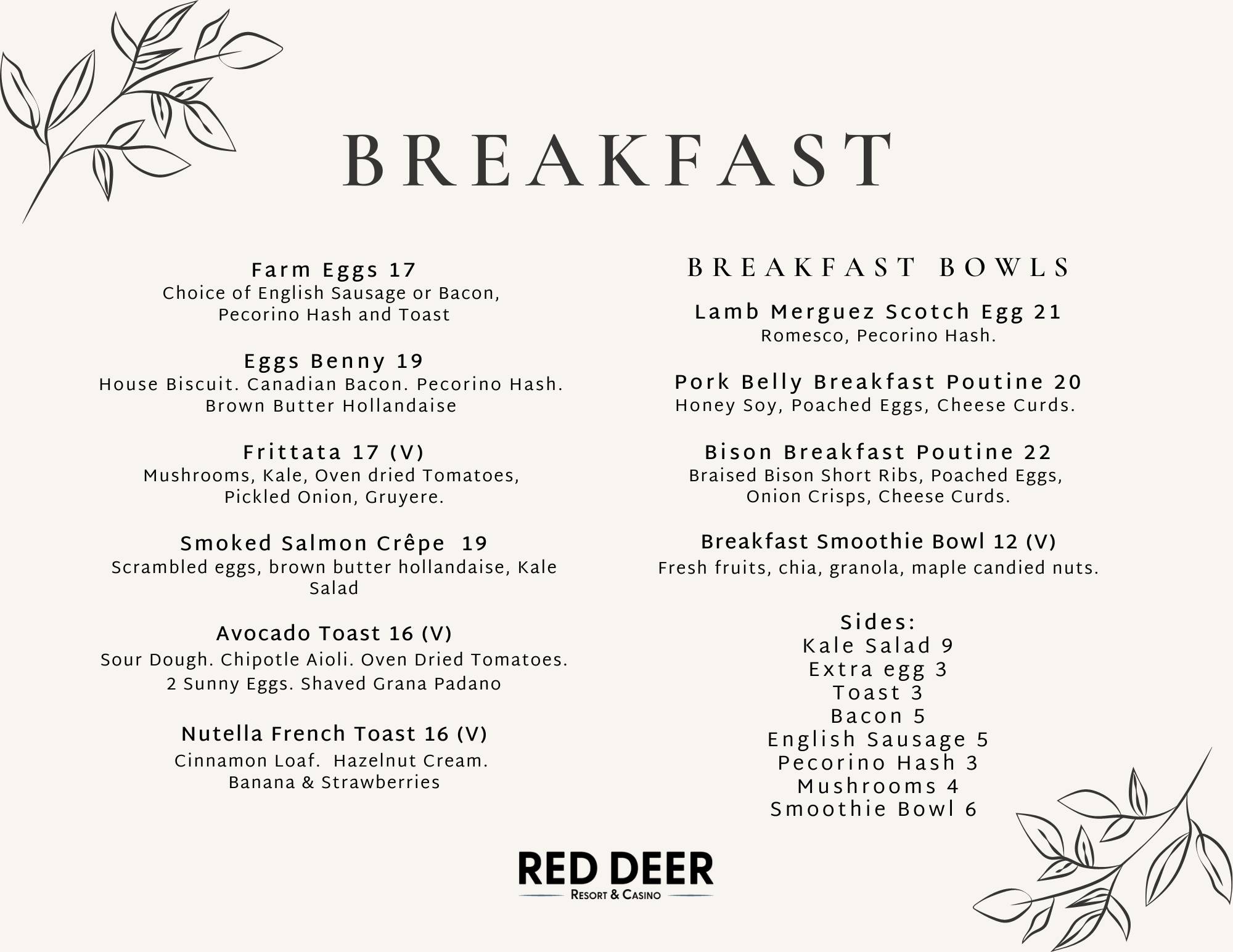 Menu at Red Deer Resort & Casino restaurant, Red Deer