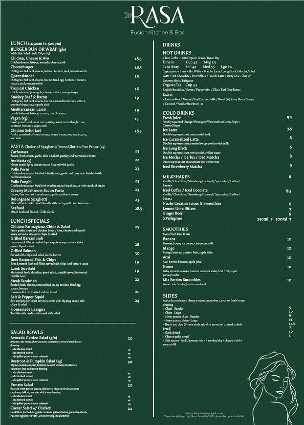 Menu at Rasa Italian Kitchen and Bar, Surfers Paradise