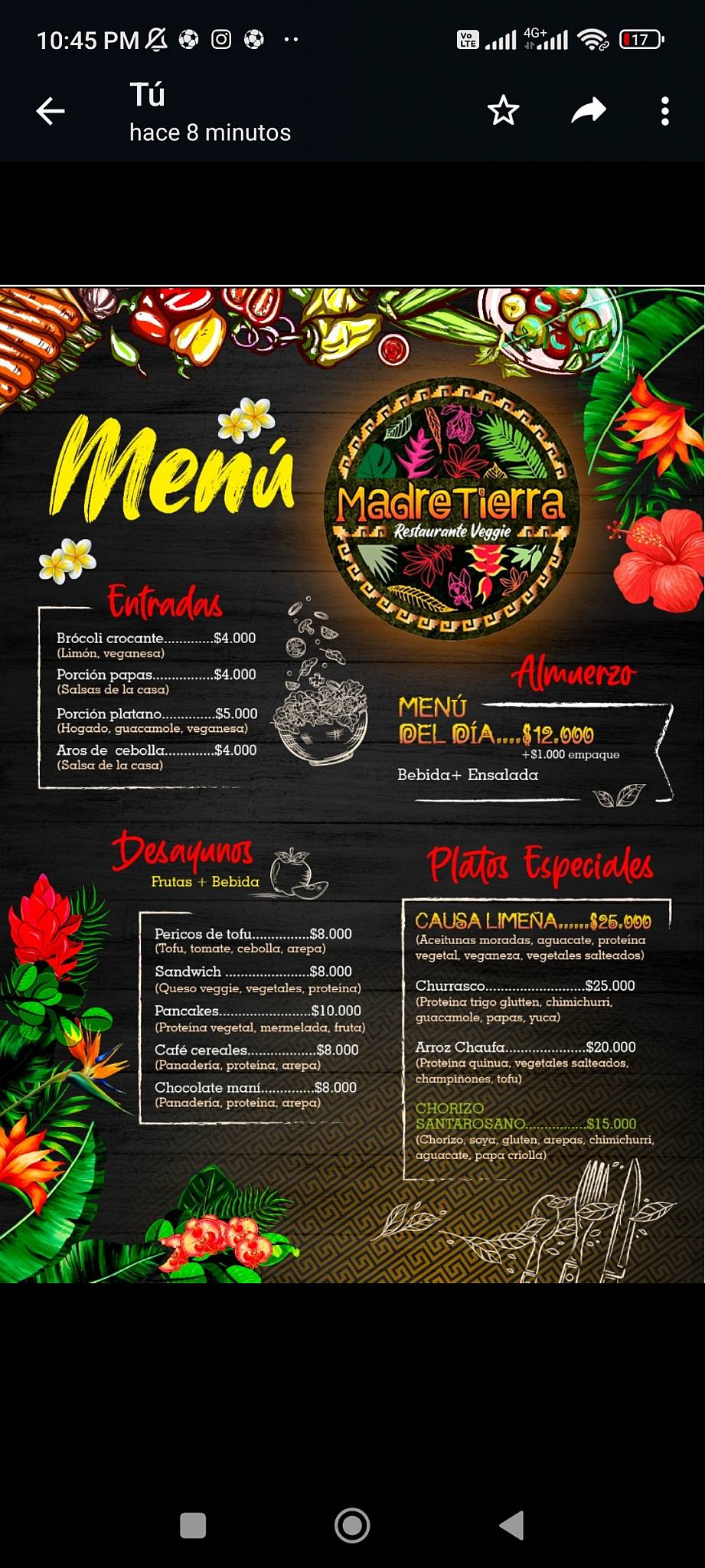 Carta de RESTAURANTE VERBENA, Santa Rosa de Cabal